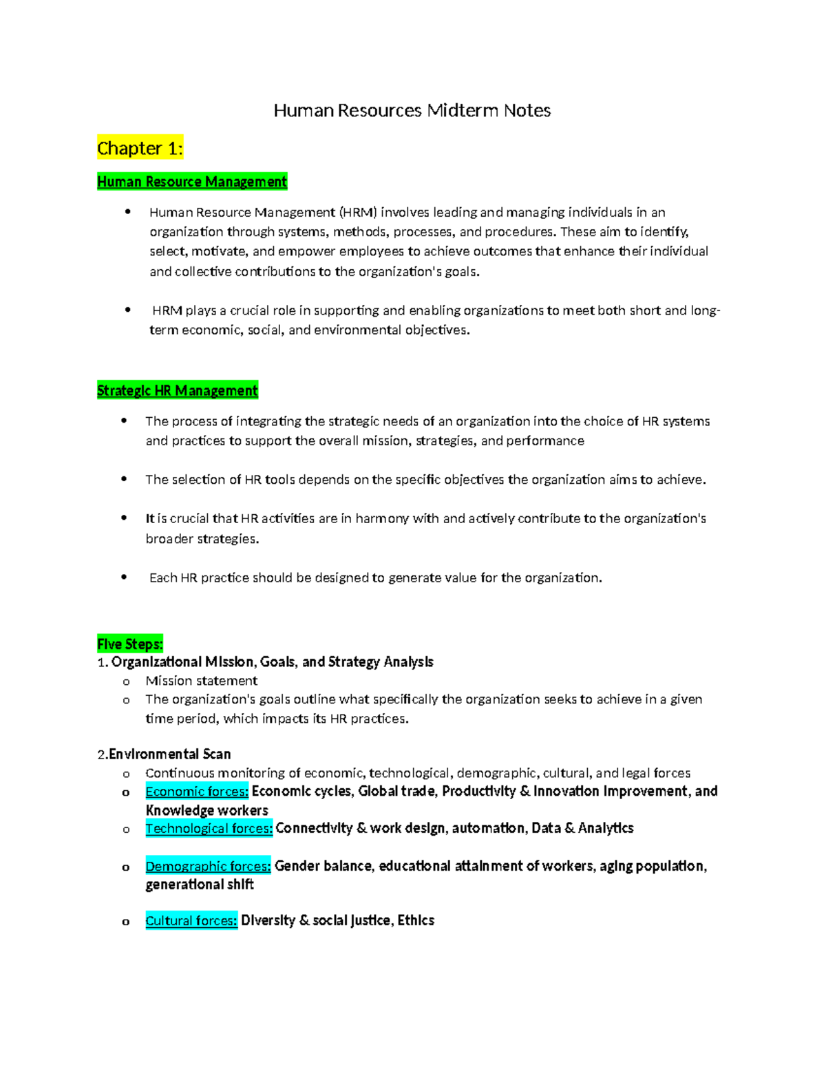 Human Resources Midterm Notes - Human Resources Midterm Notes Chapter 1 ...