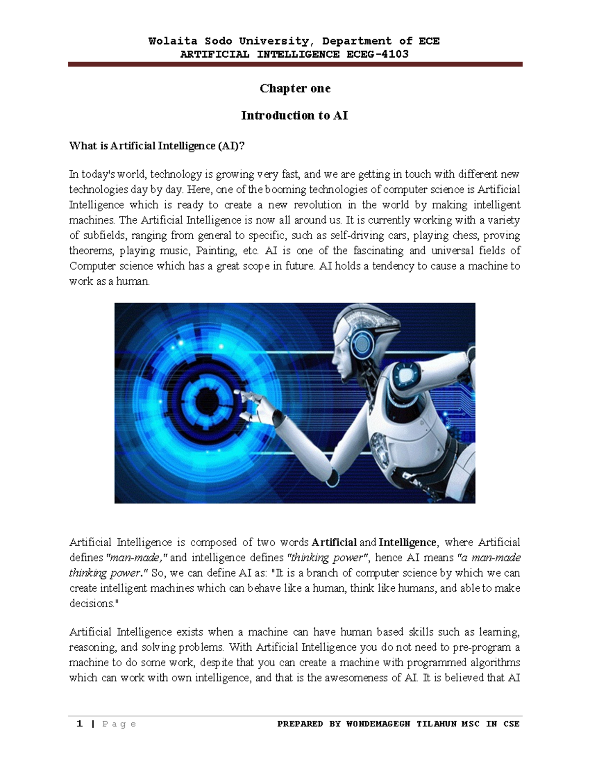 AI Chapter 1-2 - no no non no - ARTIFICIAL INTELLIGENCE ECEG- 4103 ...