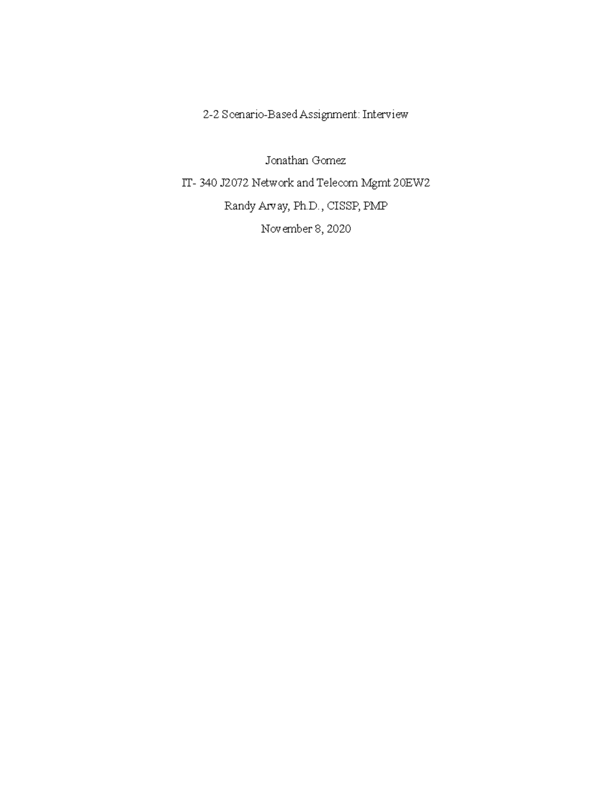 2-2 Scenario-Based Assignment: Interview - 2-2 Scenario-Based Assignment: Interview Jonathan ...