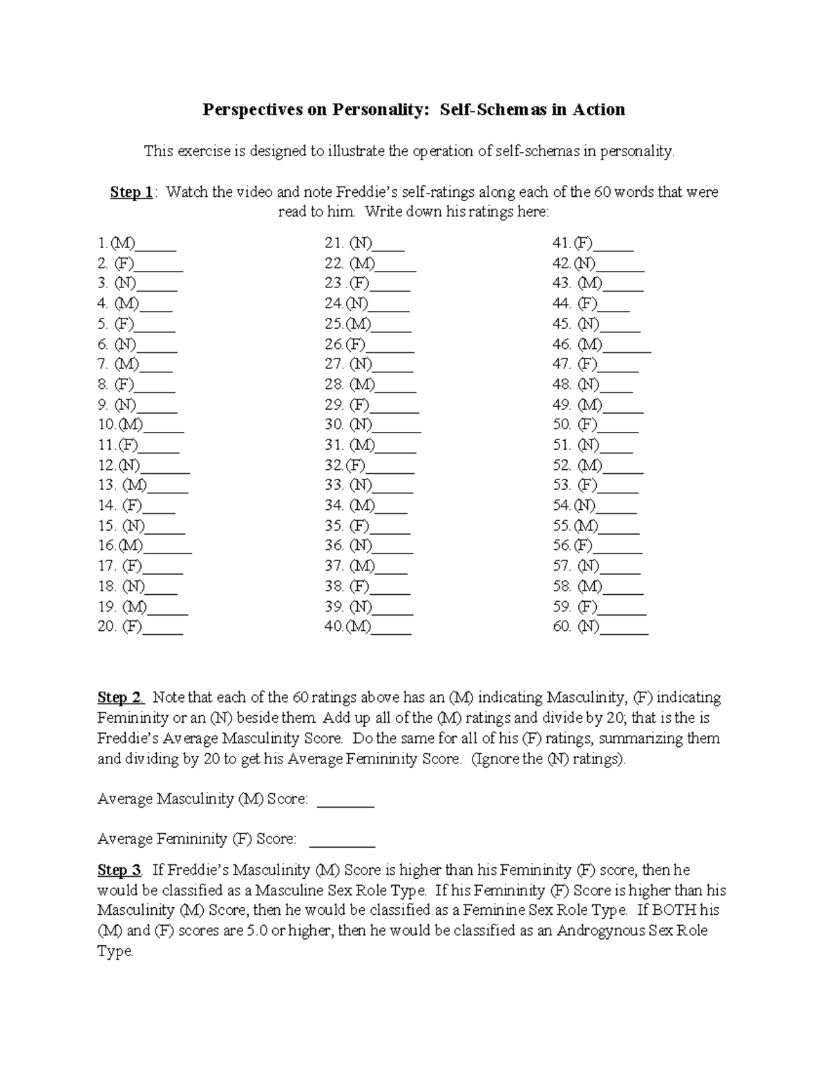Lesson 8 Perspective 11 Self-Schema Exercise - Perspectives on ...