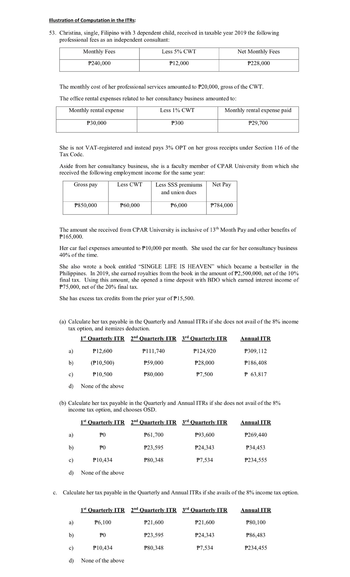 Individual Income Taxation - Comprehensive Problem - Accontancy - Studocu