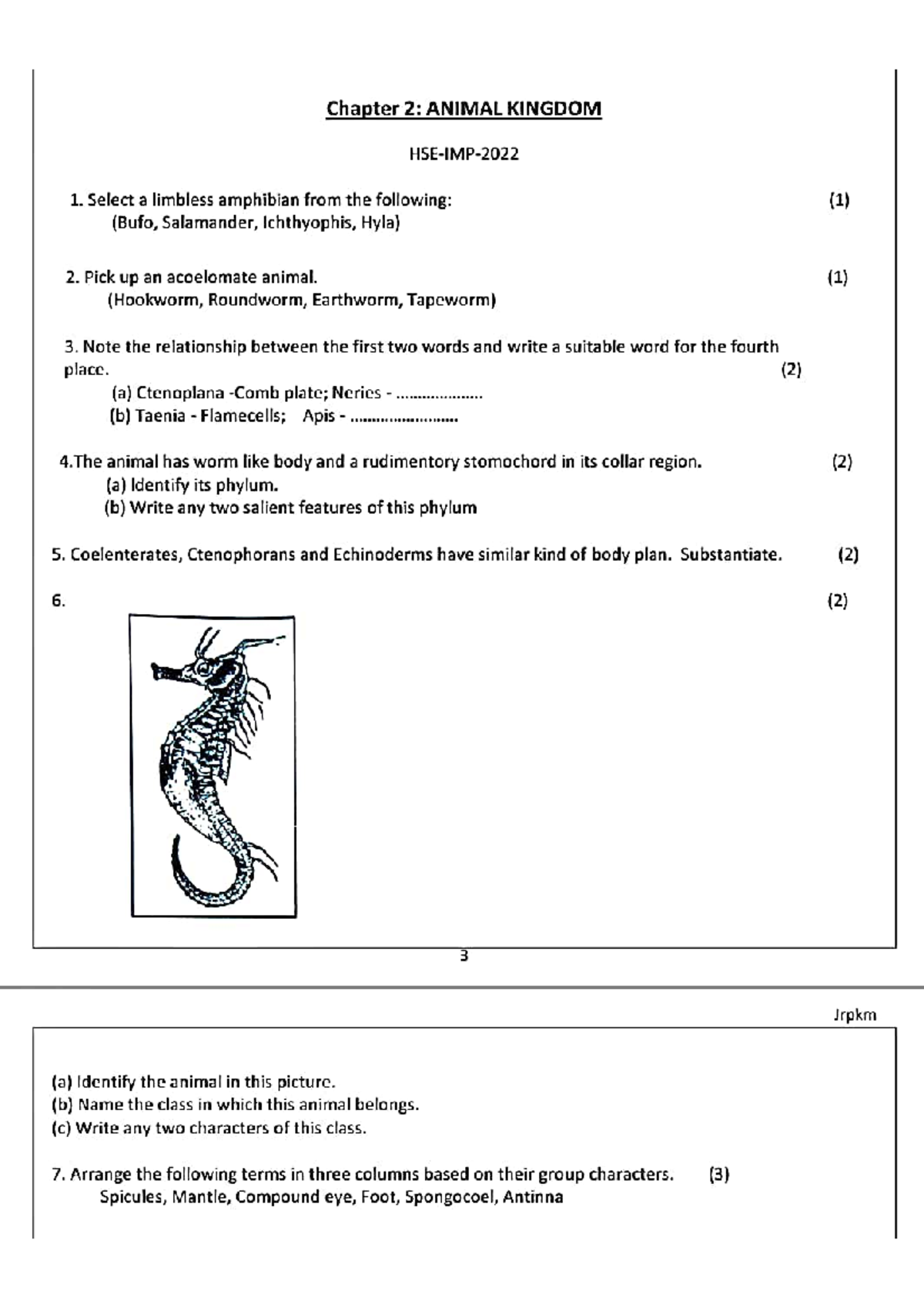 Zoology model questions - Animal kingdom - Kerala scert - Studocu