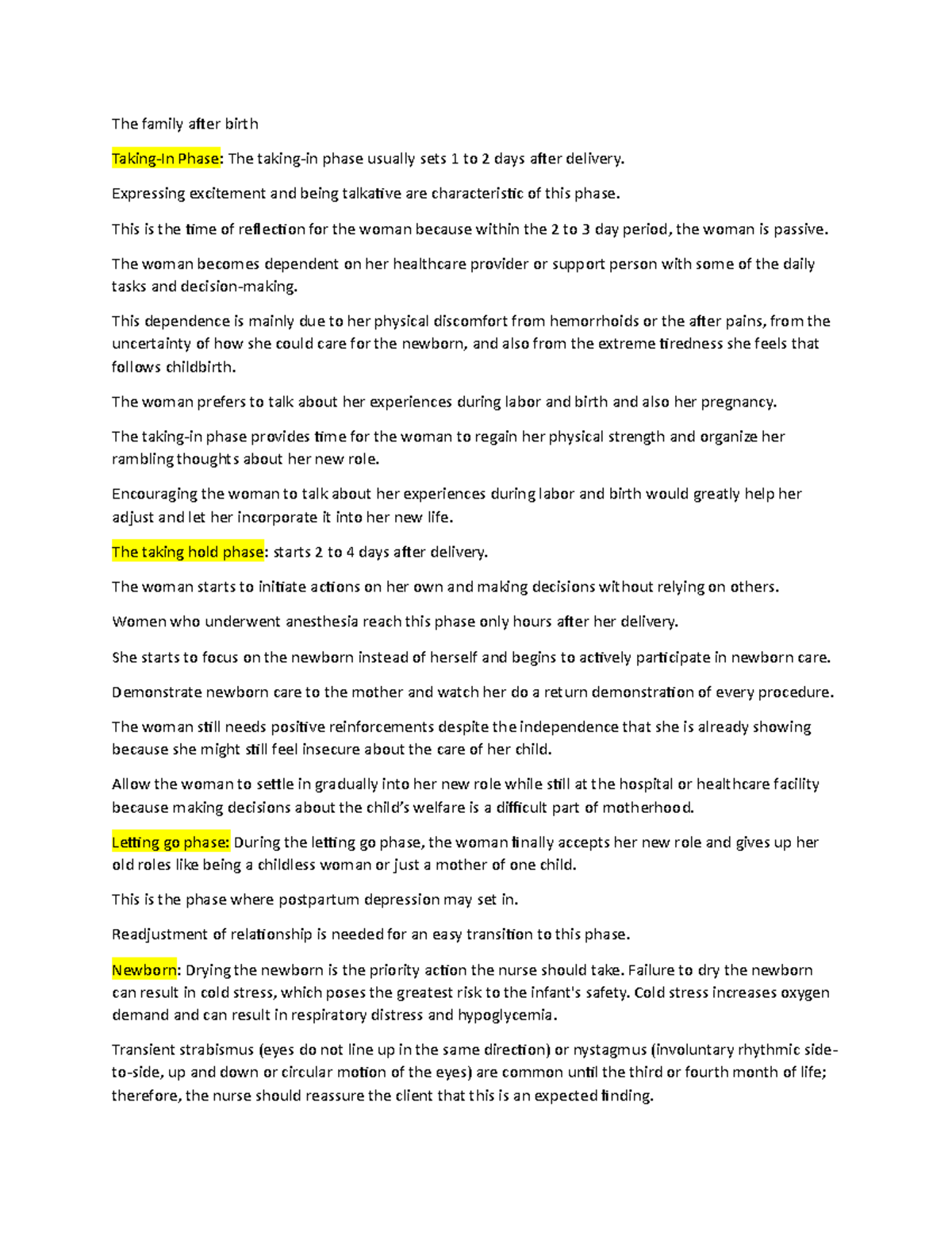 The family after birth - n/a - The family after birth Taking-In Phase ...