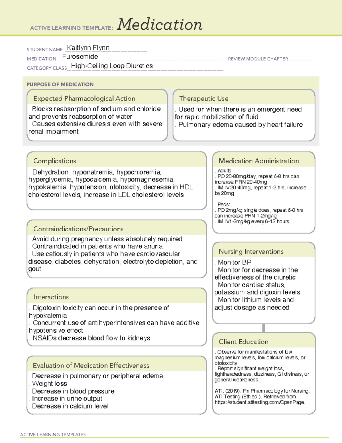 Medication - Furosemide - ACTIVE LEARNING TEMPLATES Medication STUDENT ...