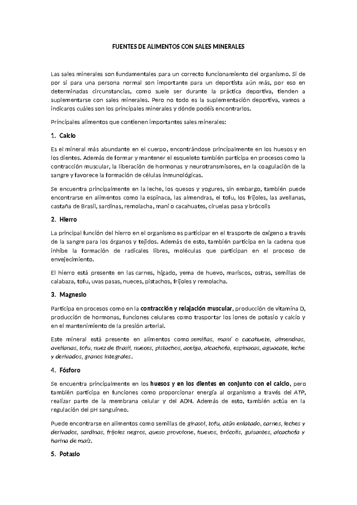 Fuentes DE Alimentos CON Sales Minerales - FUENTES DE ALIMENTOS CON ...