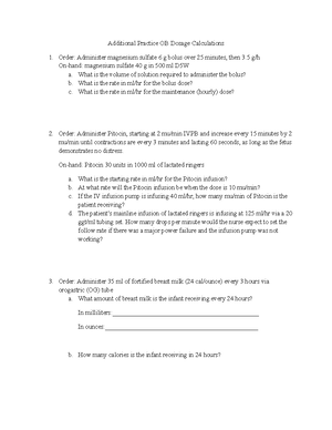 Additional Practice OB Dosage Calculations Answers - Additional ...