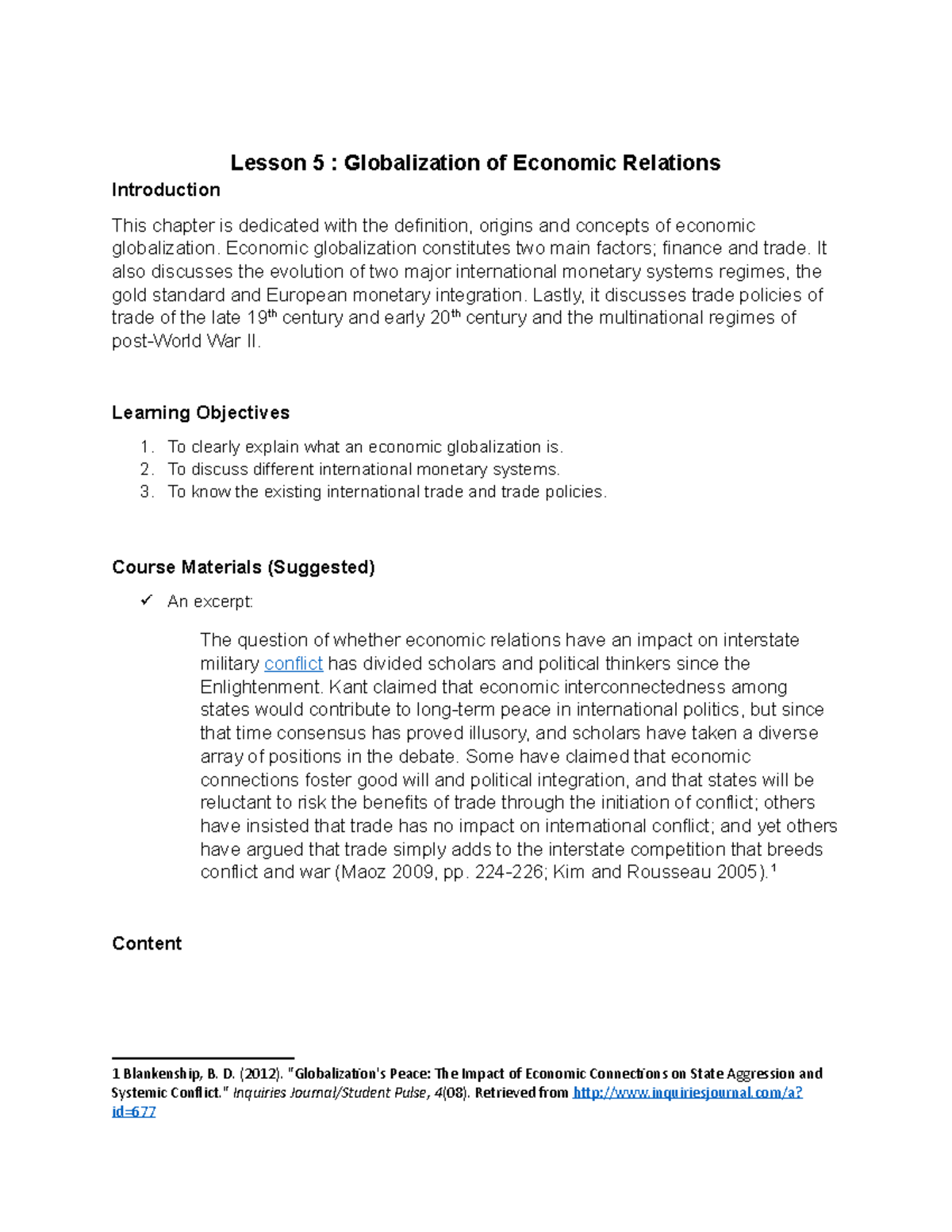Lesson 05-06 - Lecture notes 5-6 - Lesson 5 : Globalization of Economic ...