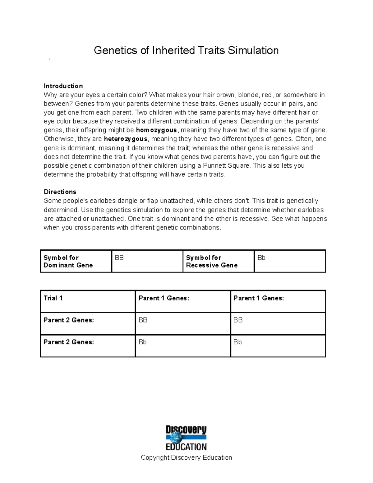 Genetics of Inherited Traits Simulation - Genetics of Inherited Traits ...