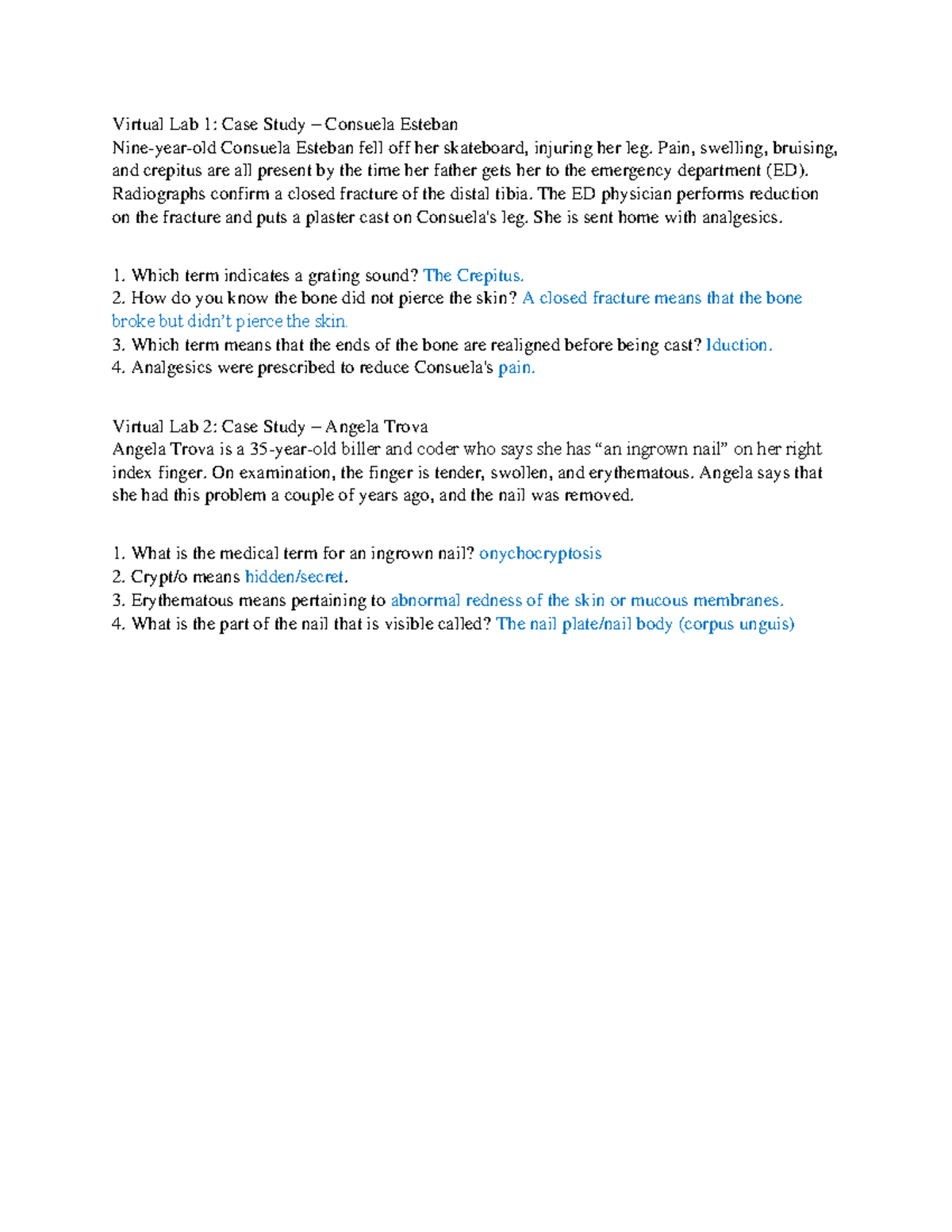 Week 2 labs - week 2 lab work - Virtual Lab 1: Case Study – Consuela Esteban Nine-year-old ...