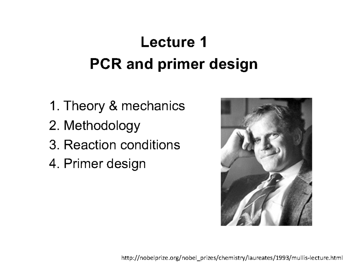 Primer design & PCR as preparative tool - Lecture 1 PCR and primer ...
