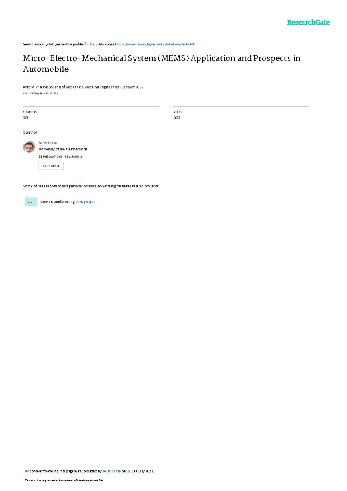 Micro-Electro-Mechanical System Memsapplication - See discussions, stats, and author profiles ...