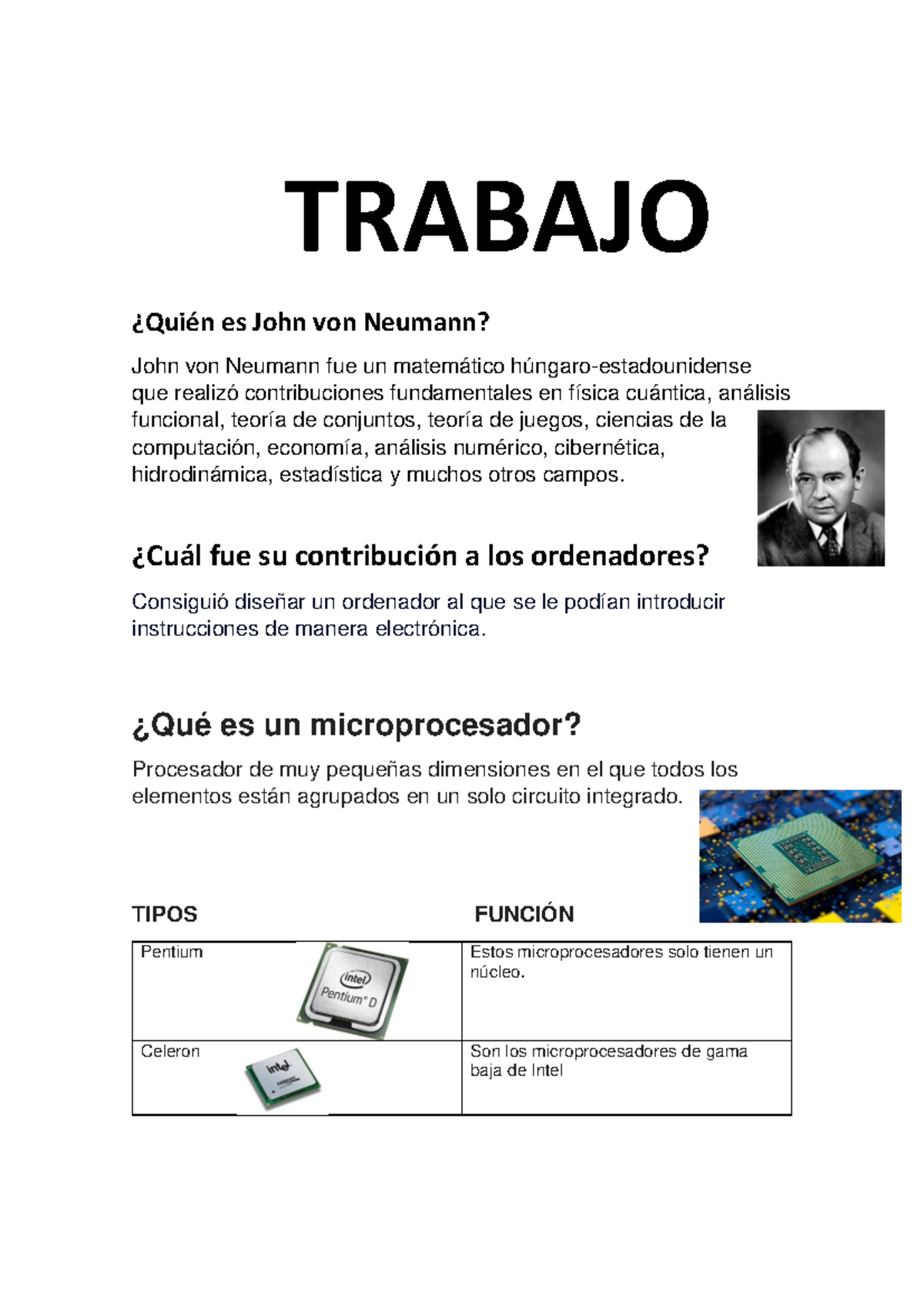 Trabajo informatica 111112234 - TRABAJO ¿Quién es John von Neumann? John von Neumann fue un ...
