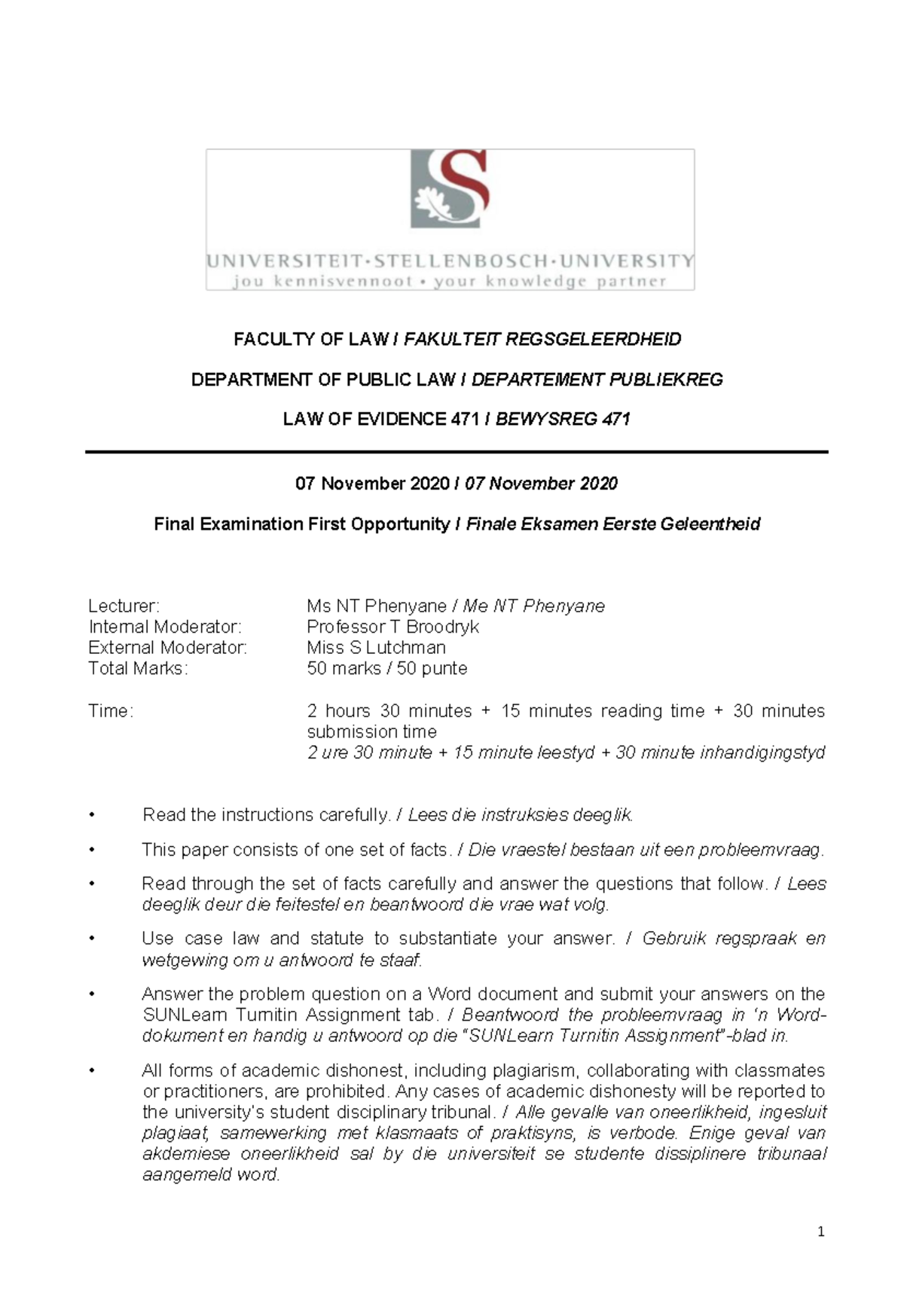 Compiled - old test papers - 1 FACULTY OF LAW / FAKULTEIT ...