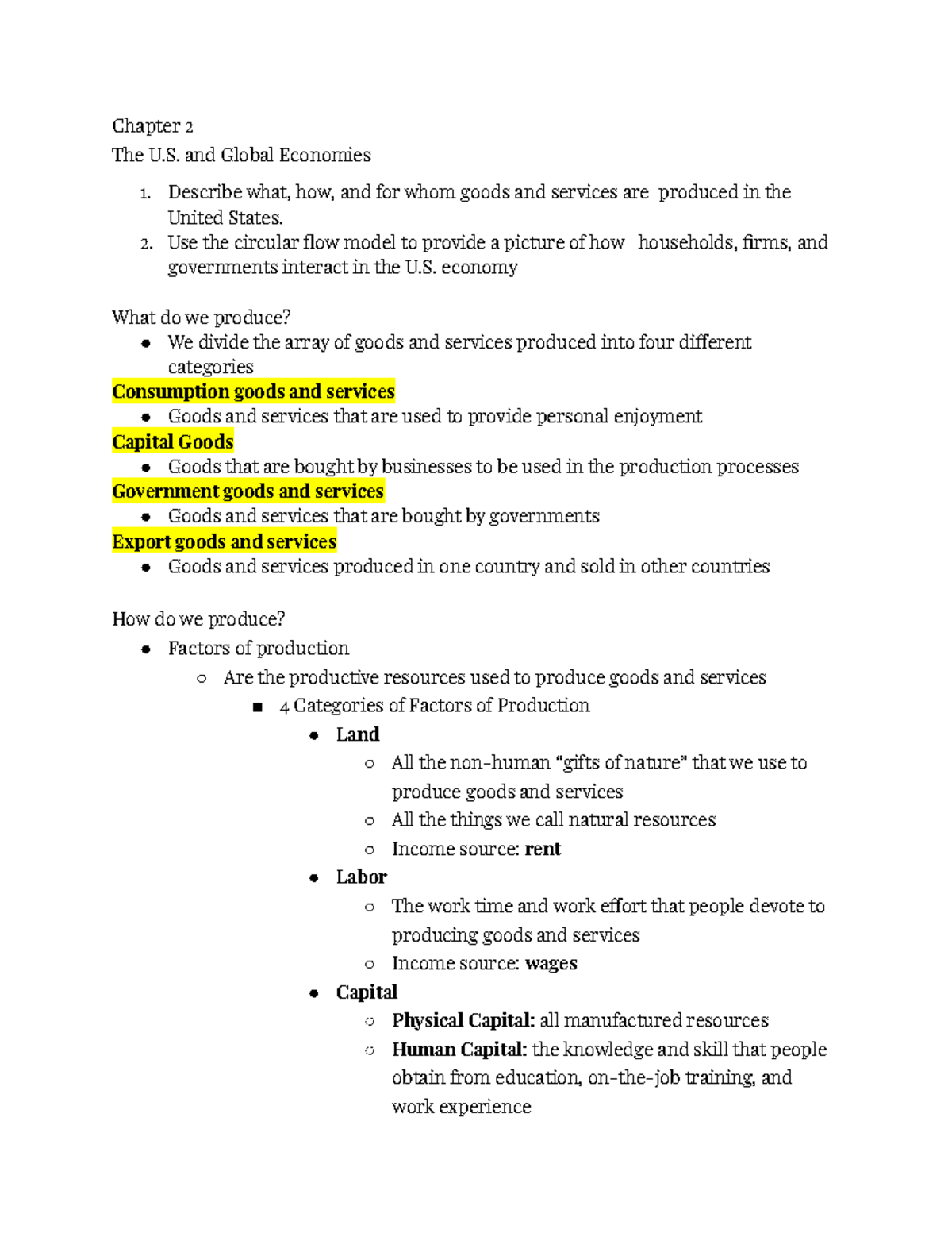 Chapter 2 Economics - Chapter 2 The U. and Global Economies Describe ...