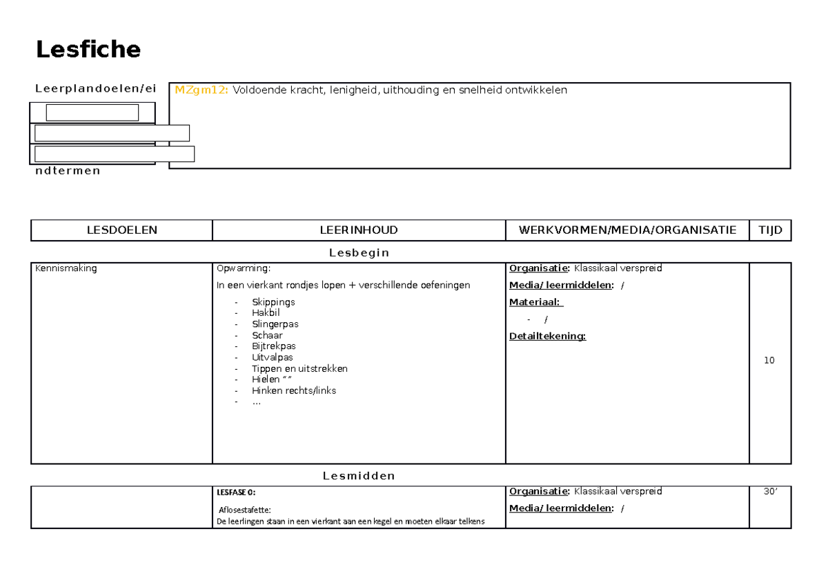 Uithoudingsloop - Lesfiche Leerplandoelen/ei ndtermen MZgm12: Voldoende ...