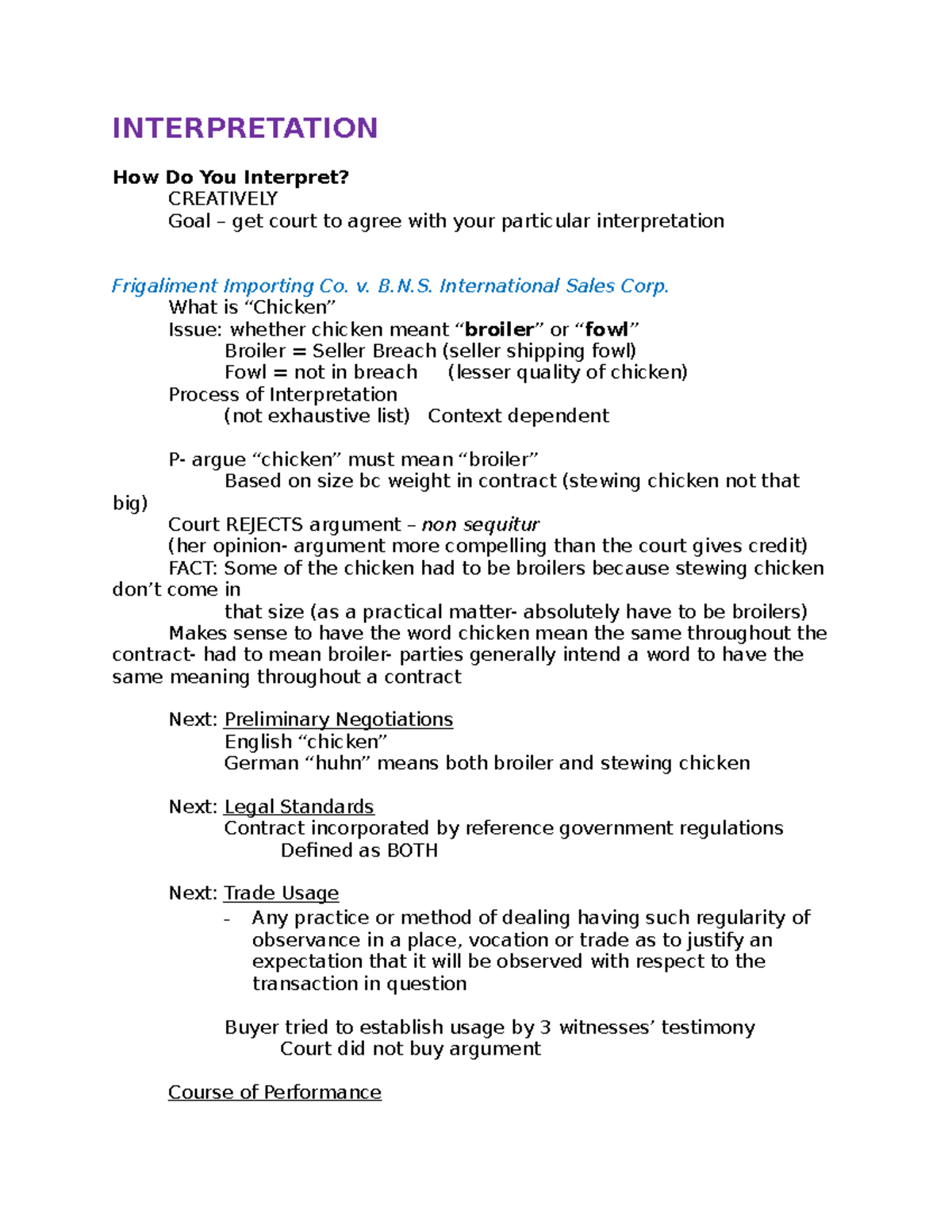 Interpretation- Contracts Law 1L Year Notes - INTERPRETATION How Do You ...