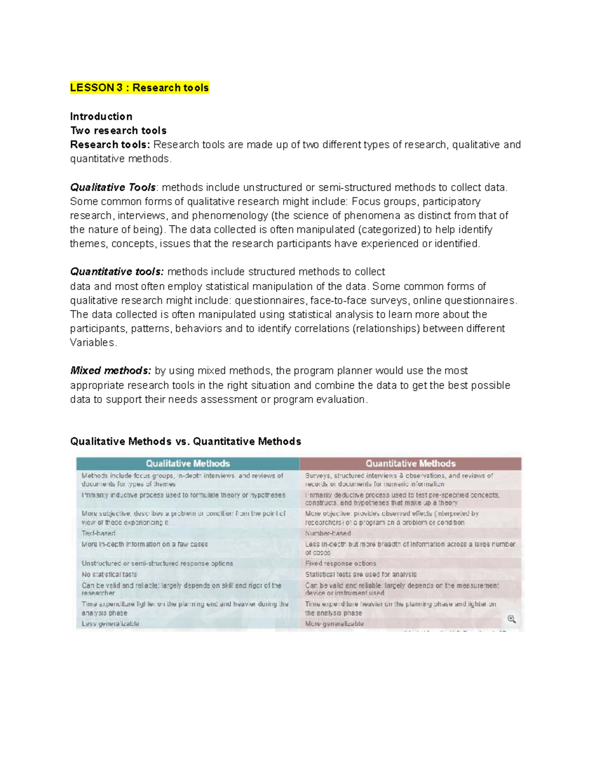 AHSC 260 - Chapter 3 - LESSON 3 : Research tools Introduction Two ...