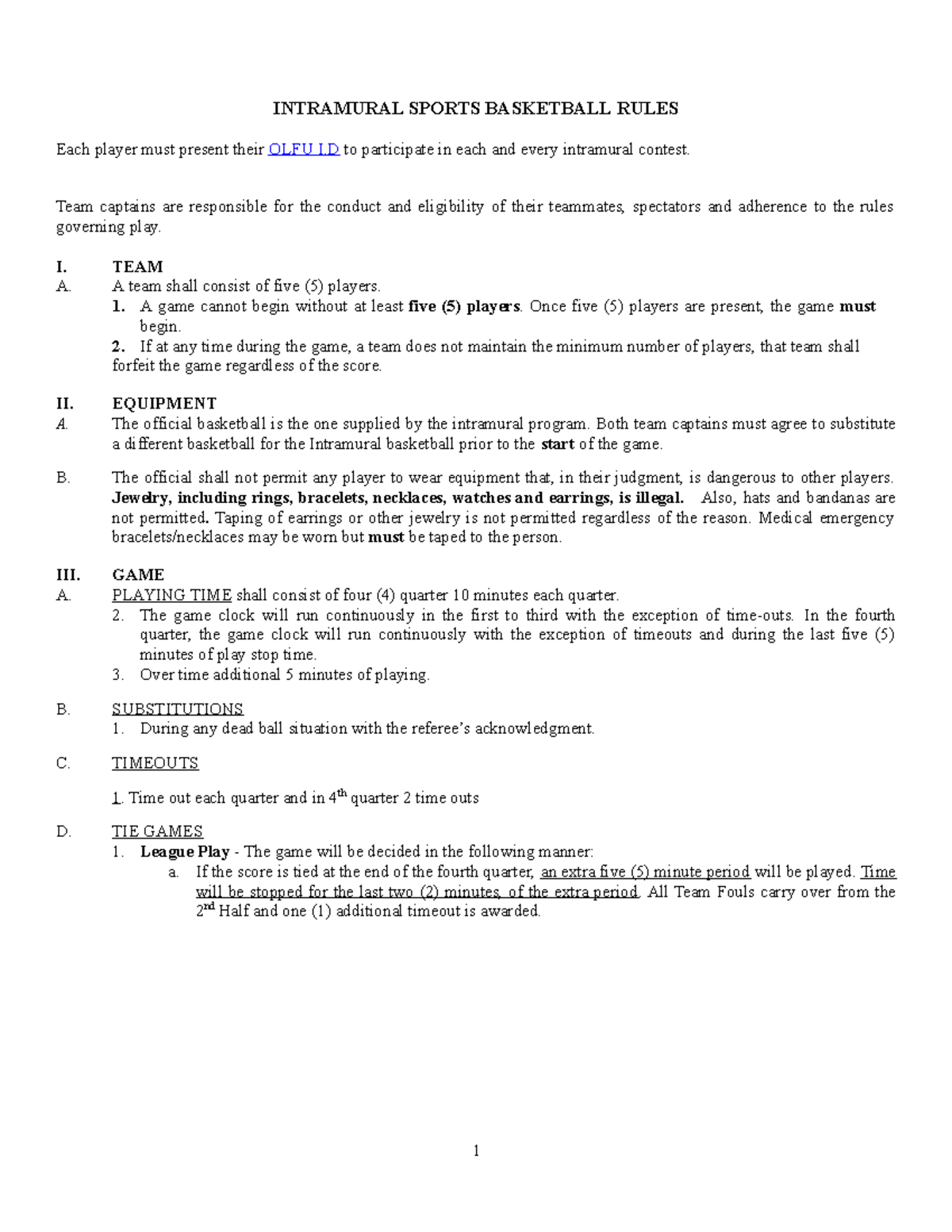 Basketball rules - bdf - 1 INTRAMURAL SPORTS BASKETBALL RULES Each ...