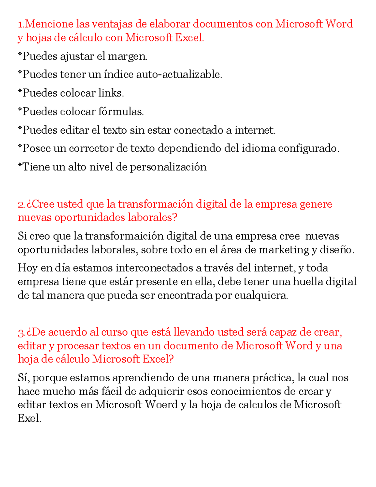 Preguntas de informatica - 1 las ventajas de elaborar documentos con Microsoft Word y hojas de ...
