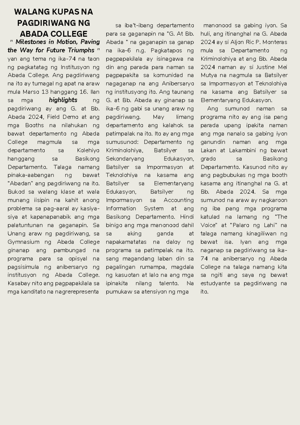 Beige Simple Editorial Article Page A4 Document - " Milestones in ...