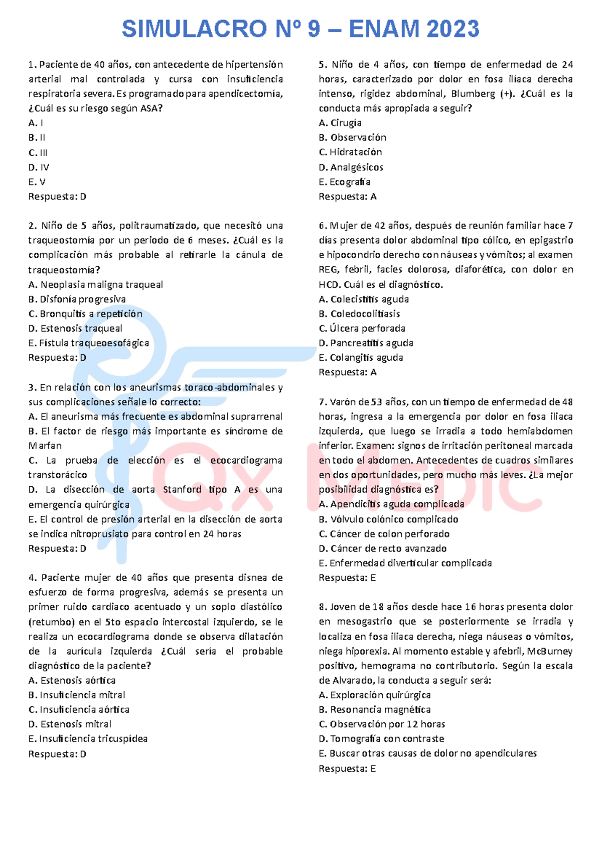 Simulacro Nº 9 – ENAM 2023 - CON Claves - Paciente de 40 años, con antecedente de hipertensión ...