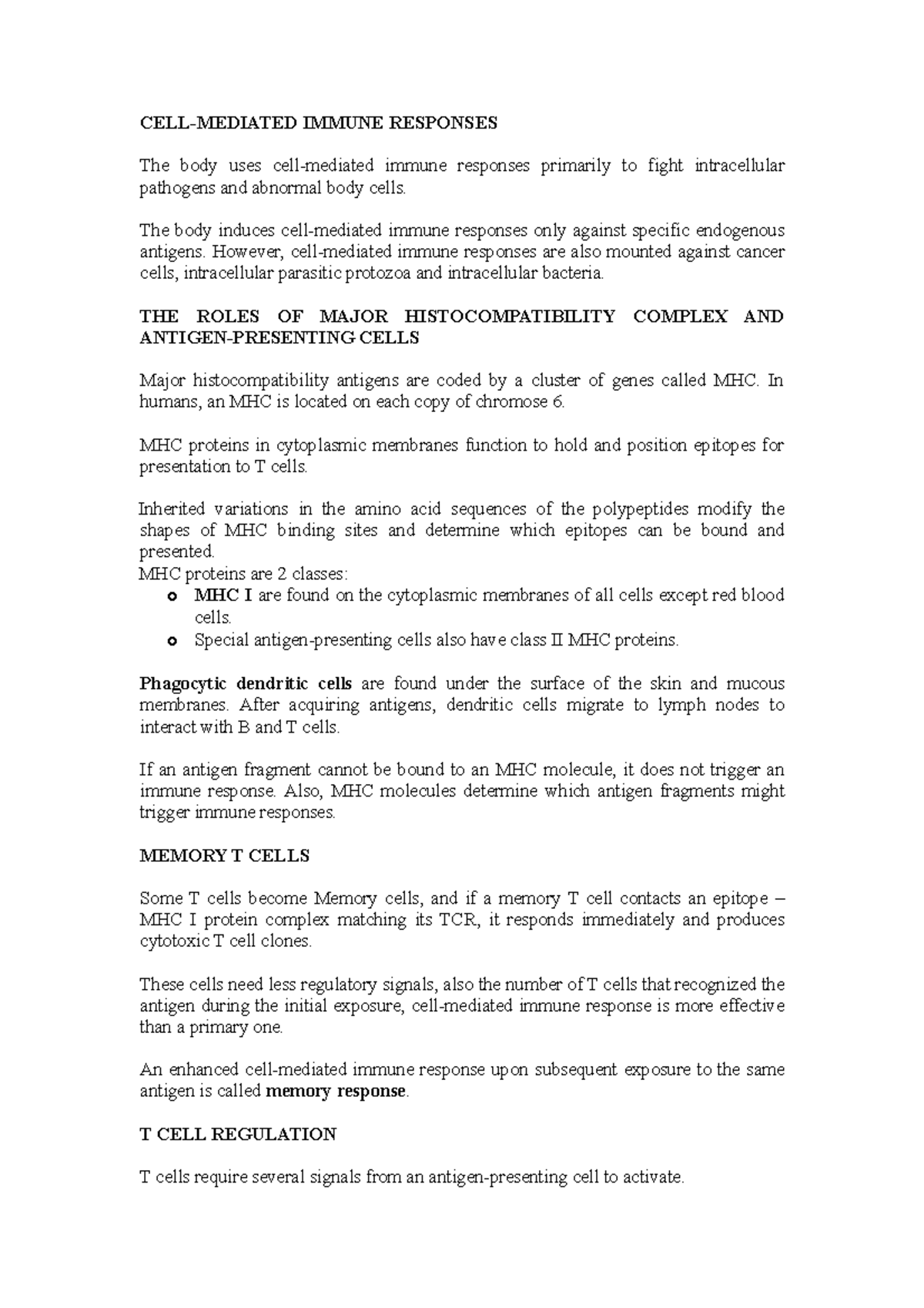 CMIR Summary Parts 1 and 2 - IMMUNE RESPONSES The body uses immune ...