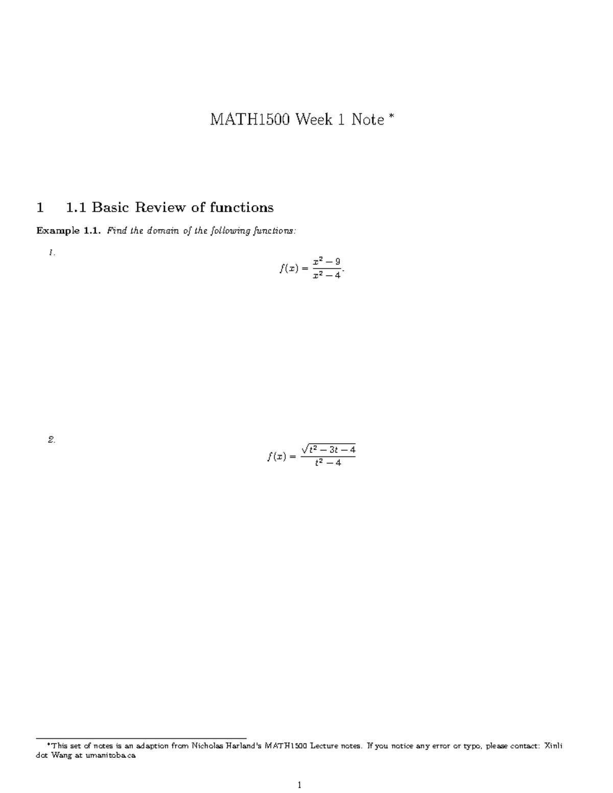 MATH1500 Wk1Part I - notes from the first week of calc 1500 professor ...