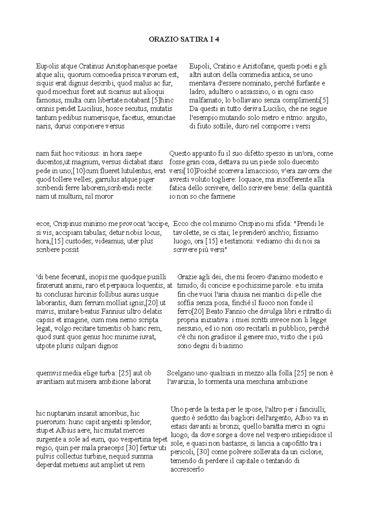 Orazio Satira I 4 - traduzione satir - ORAZIO SATIRA I 4 Eupolis atque ...