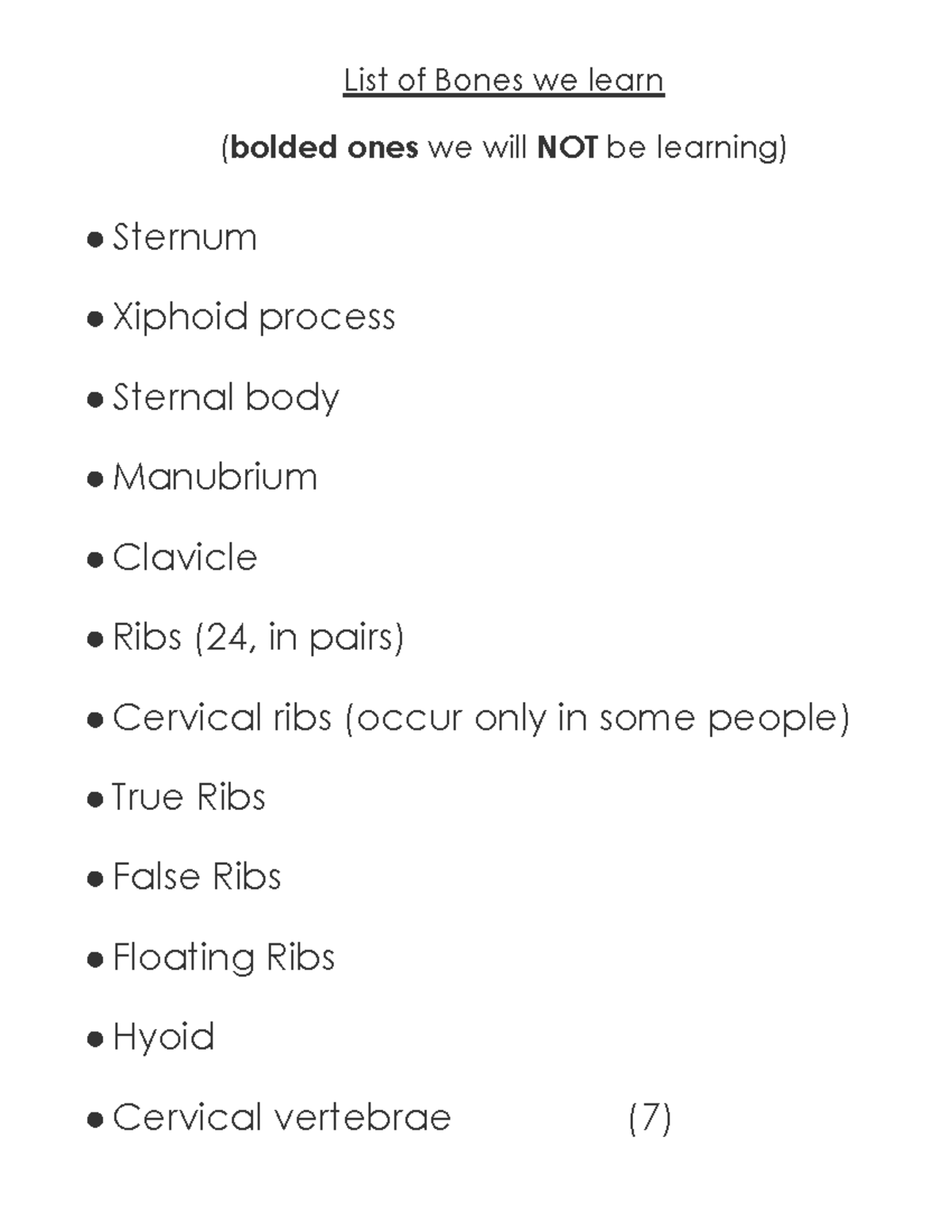 Bones of the Body - Labels - for student skeleton use - List of Bones ...