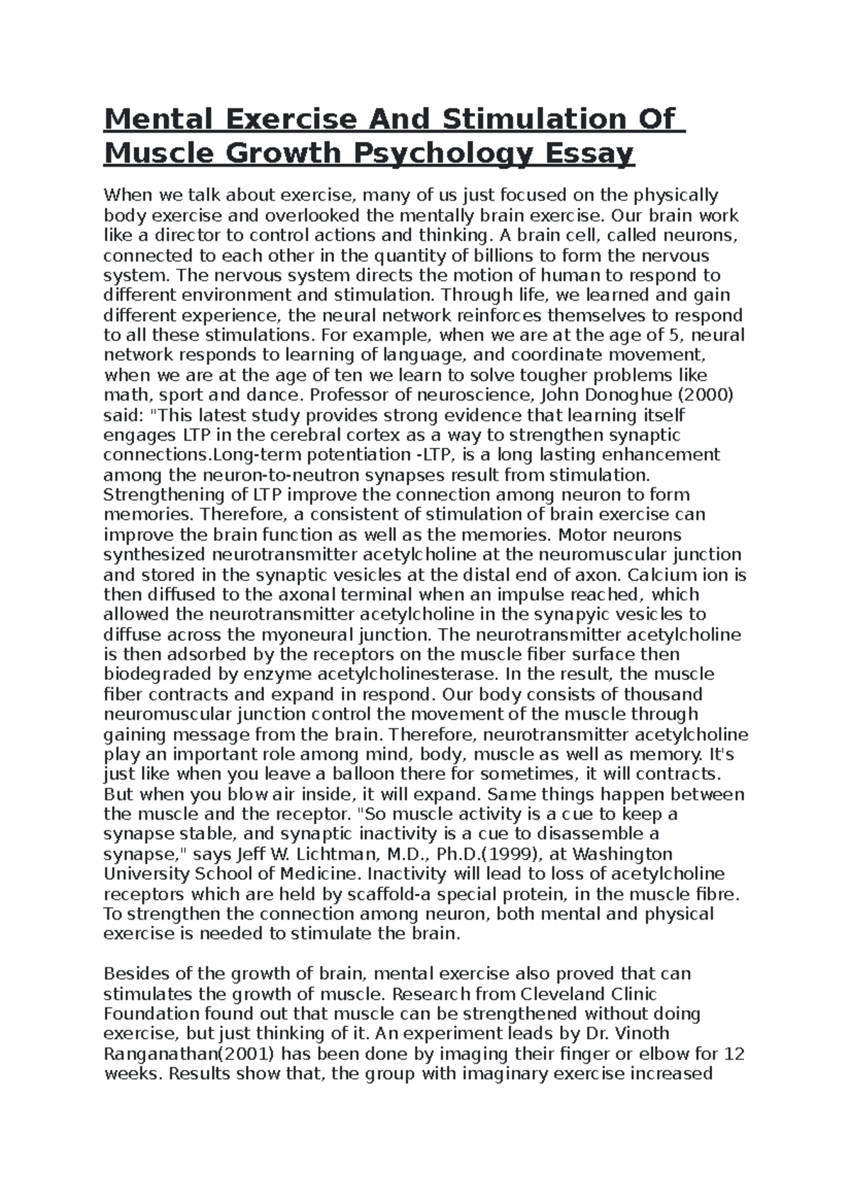 Mental Exercise And Stimulation Of Muscle Growth Psychology Essay - Our ...