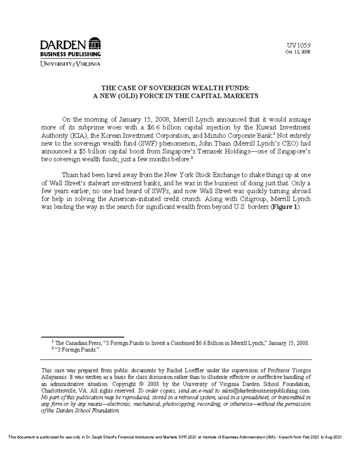 Reading 2 - UV Oct. 15, 2008 This case was prepared from public ...