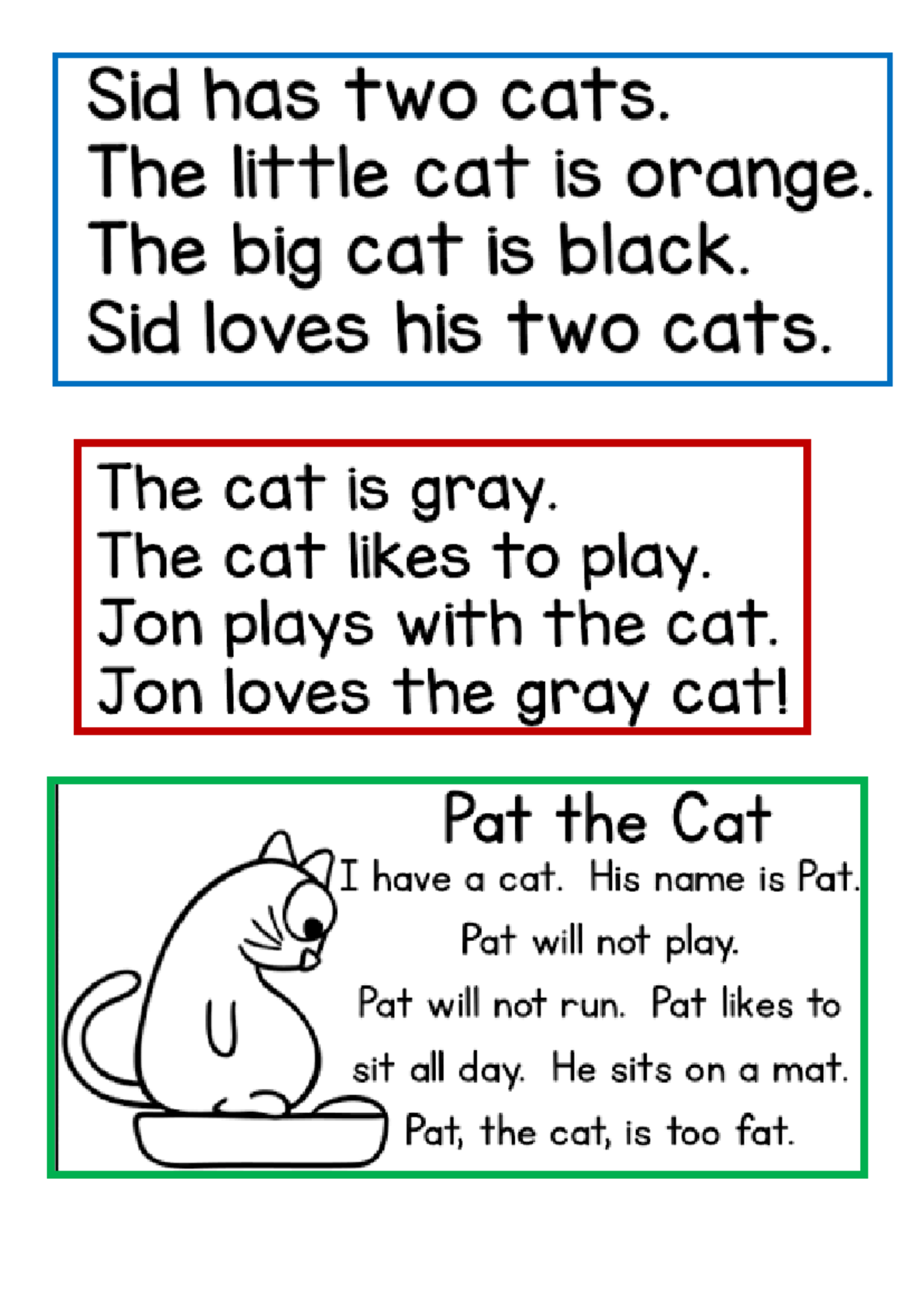 Preschool comprehension worksheets 1 - Sid has two cats. The little cat ...