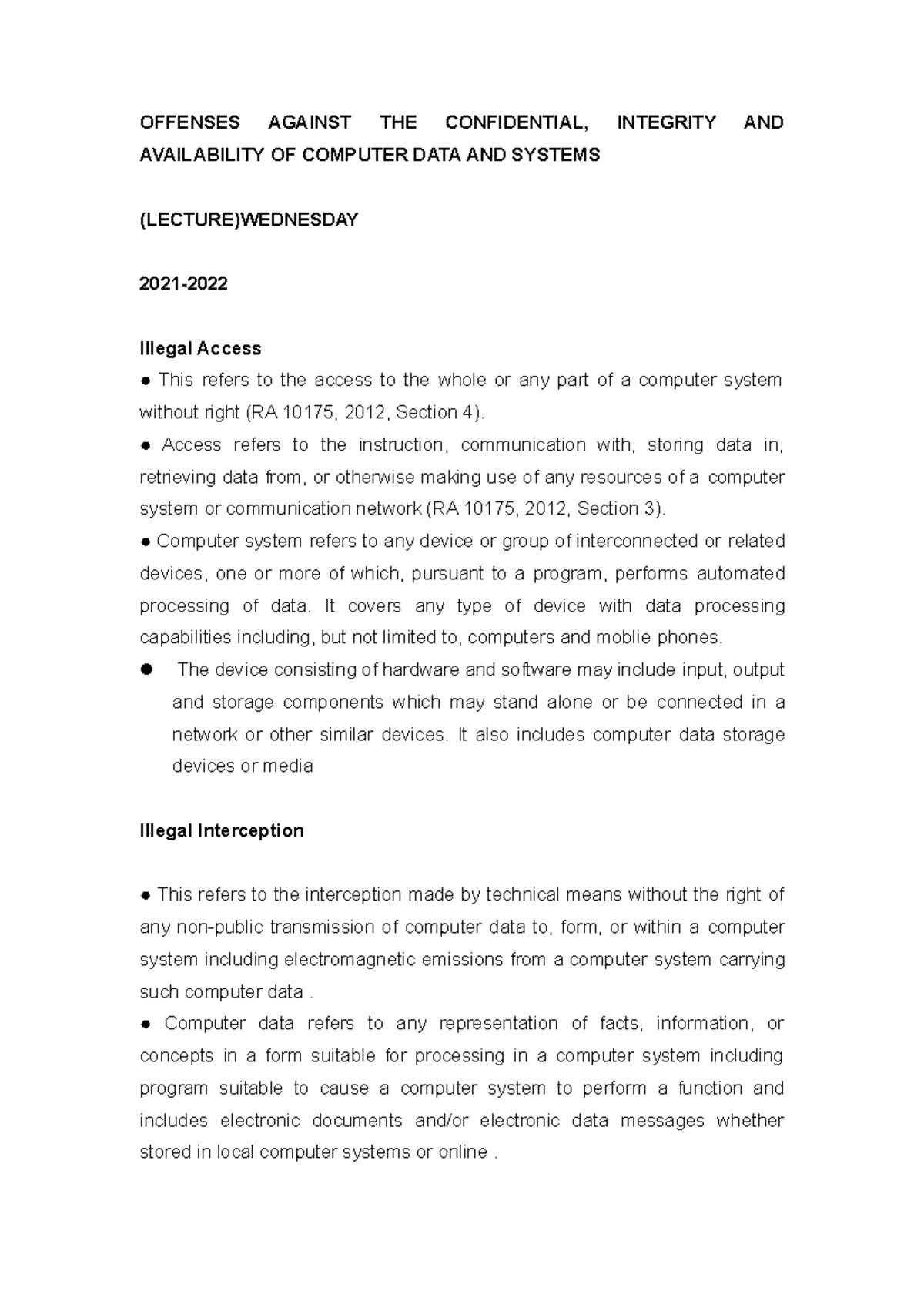 Offenses Against THE Confidential, Integrity AND Availability OF ...