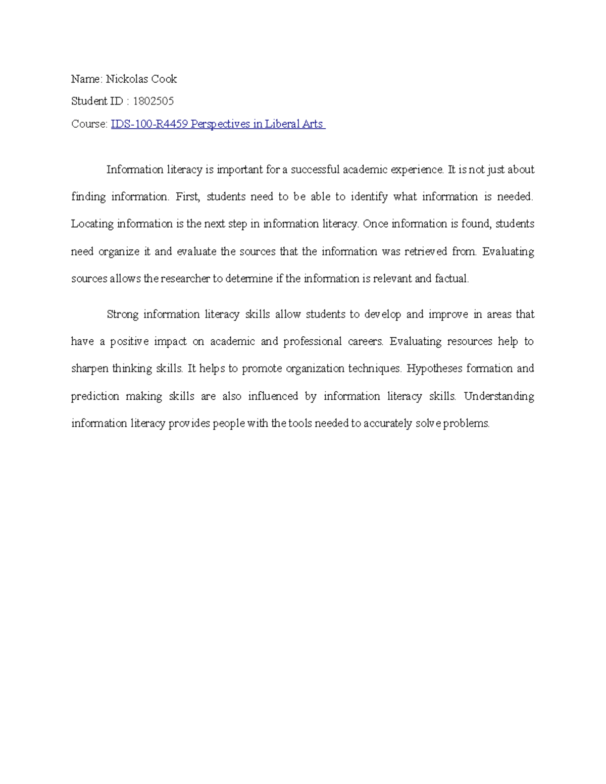 Assignment 1-3 Short Response - Information Literacy in Your Life ...