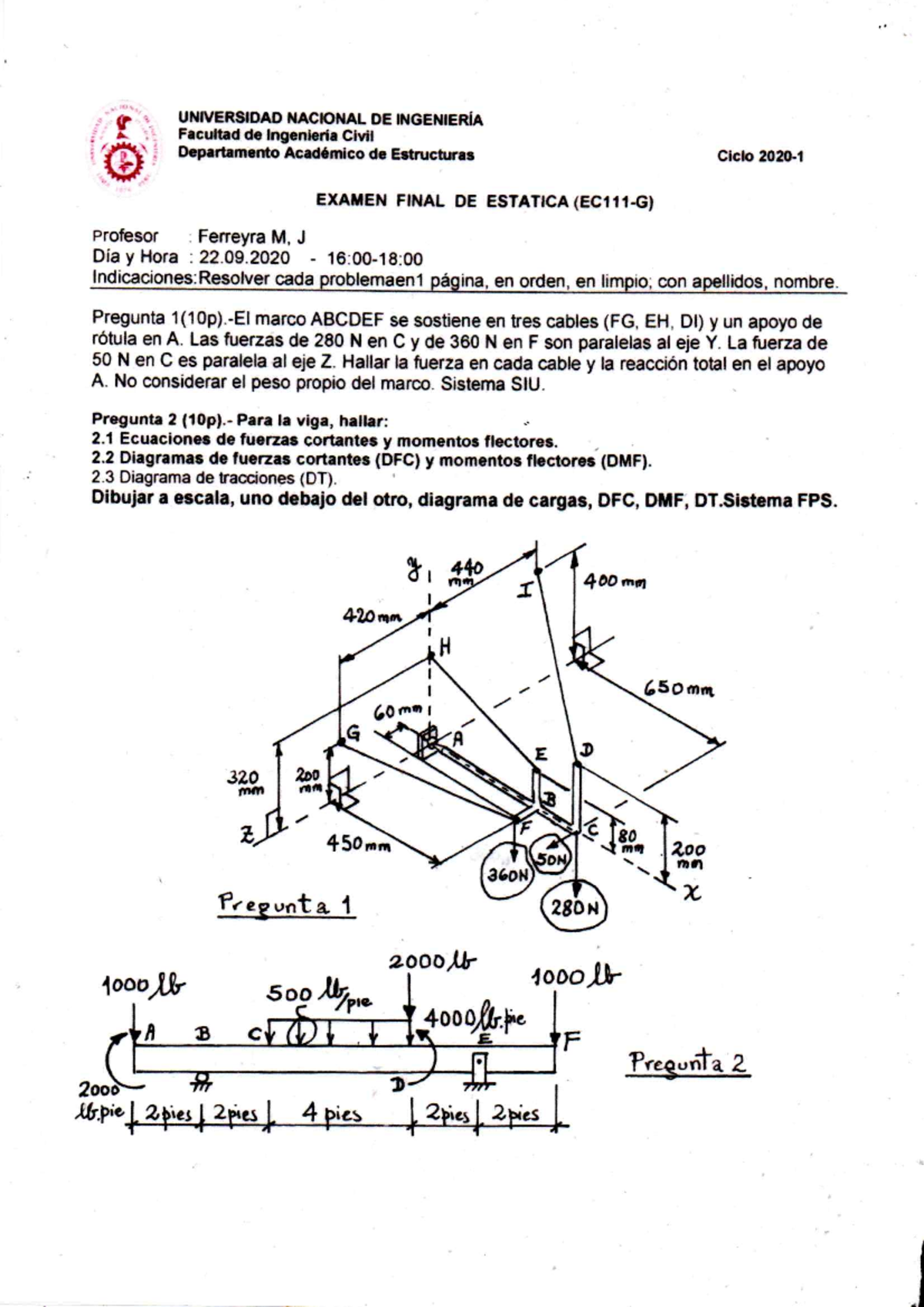 Examen Final 20-1 - practica del curso - ESTATICA - Studocu