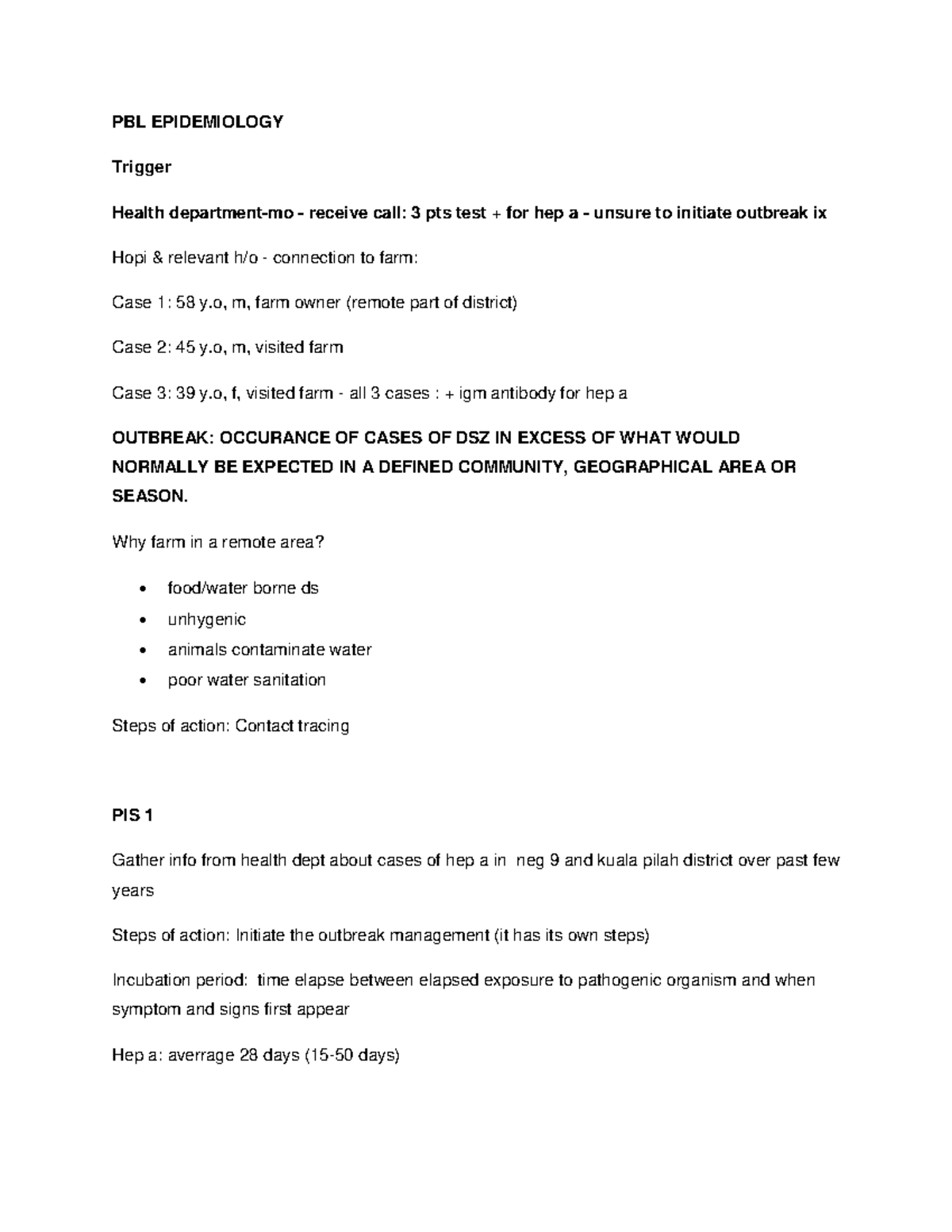 PBL Epidemiology Hep A - problem based learning class summary - PBL ...