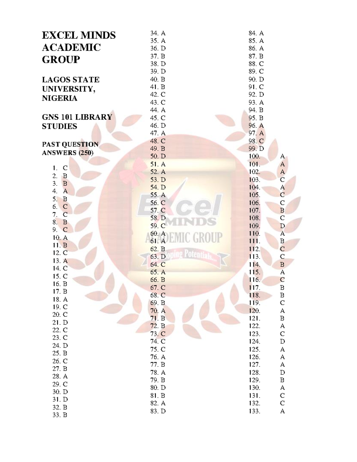 GNS 101 PAST Questions (250 Answers) - EXCEL MINDS ACADEMIC GROUP LAGOS ...