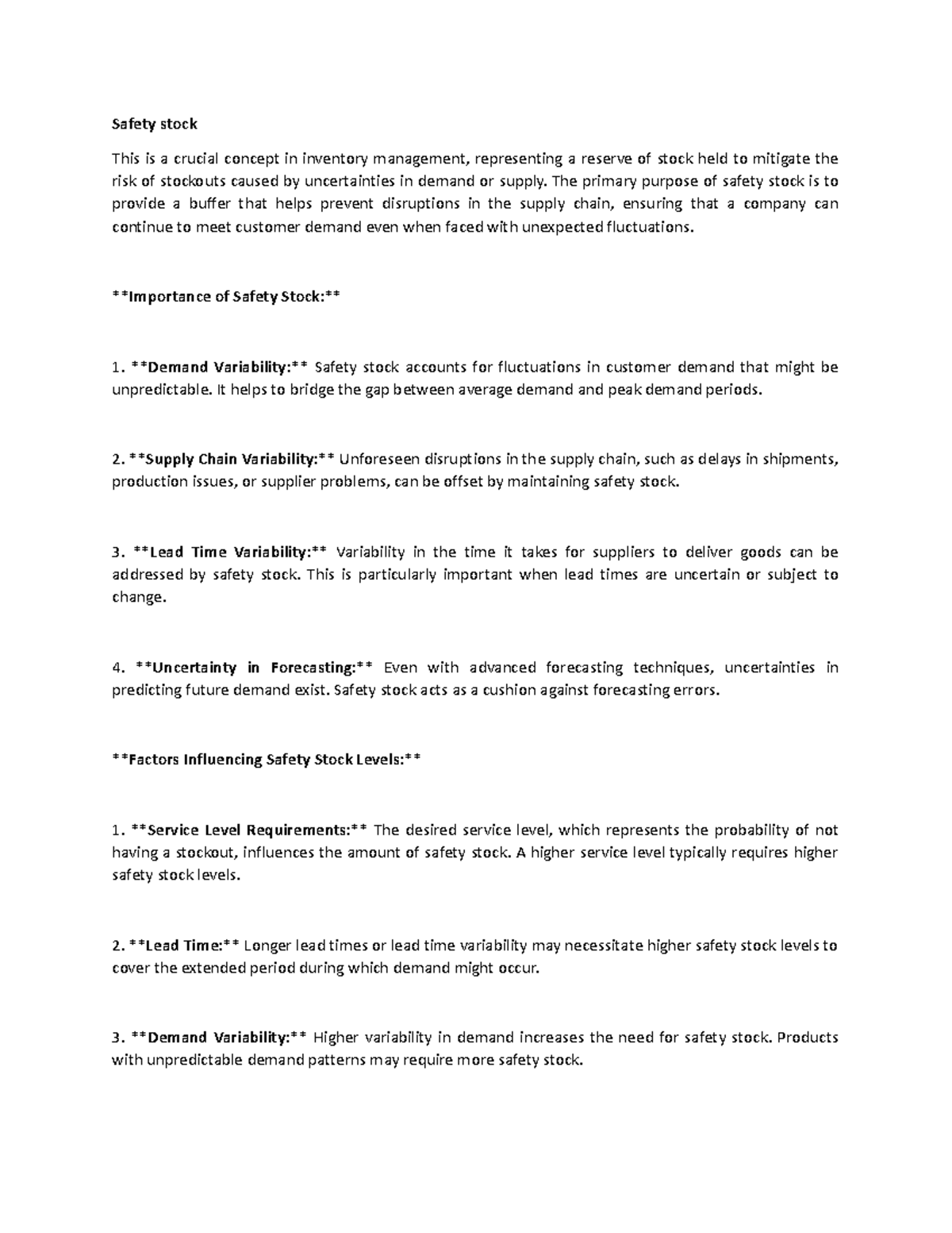 Safety stock - Safety stock This is a crucial concept in inventory ...