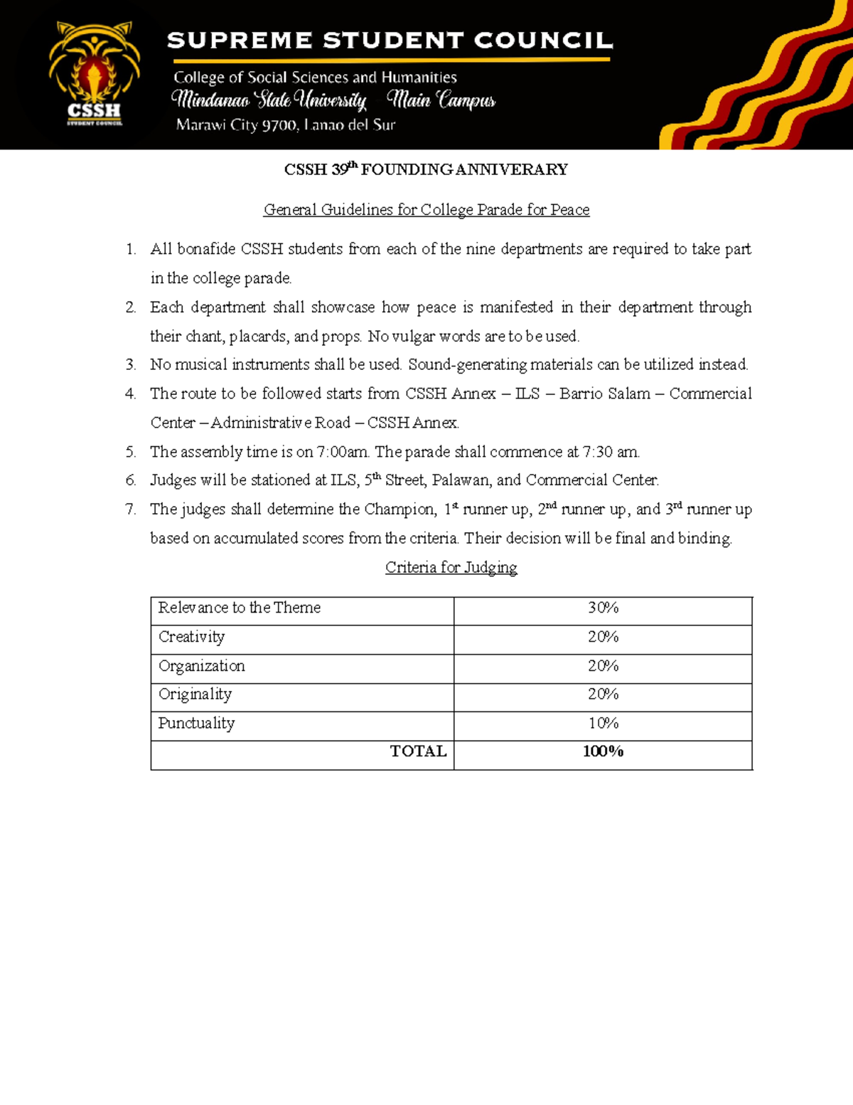 Contest Guidelines - General Guidelines for College Parade for Peace ...