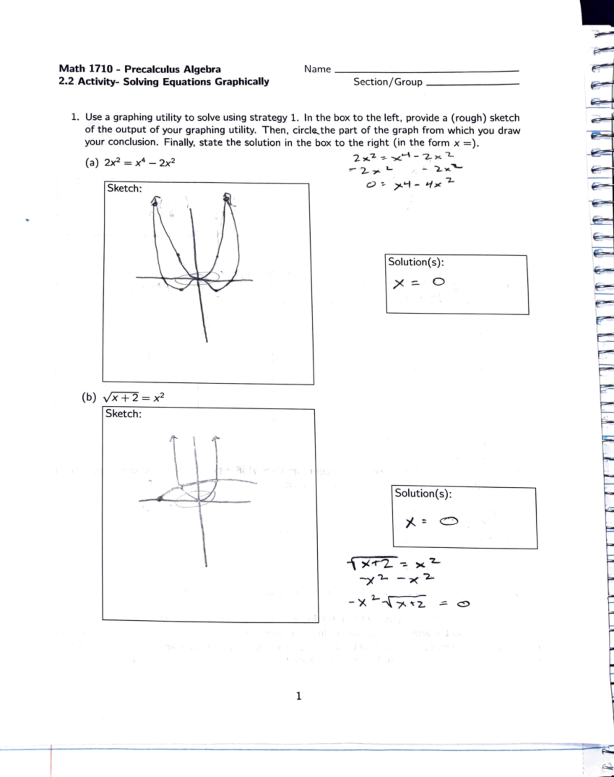 2.2 Bridge Activity - Instructor is Buch - Math 1710 - Precalculus ...
