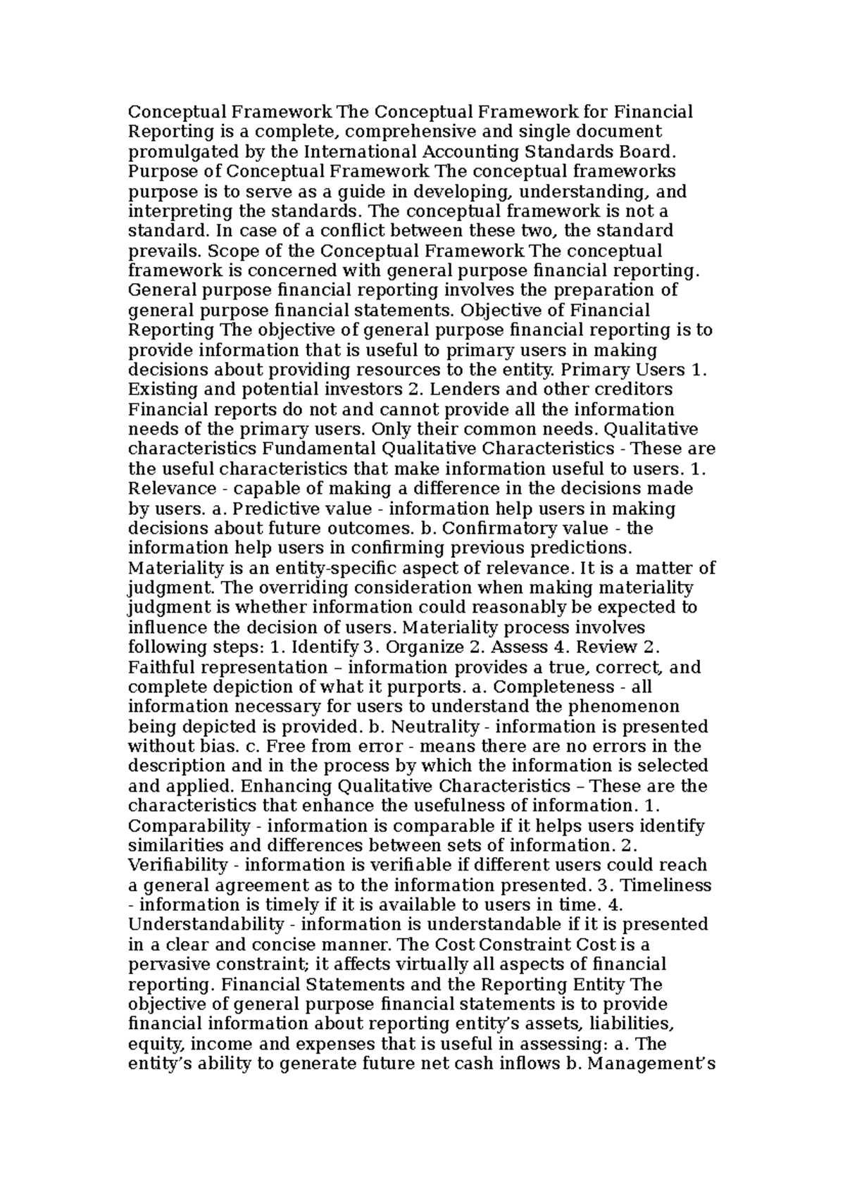 CFAS Summary Part 1 - Conceptual Framework The Conceptual Framework for Financial Reporting is a ...