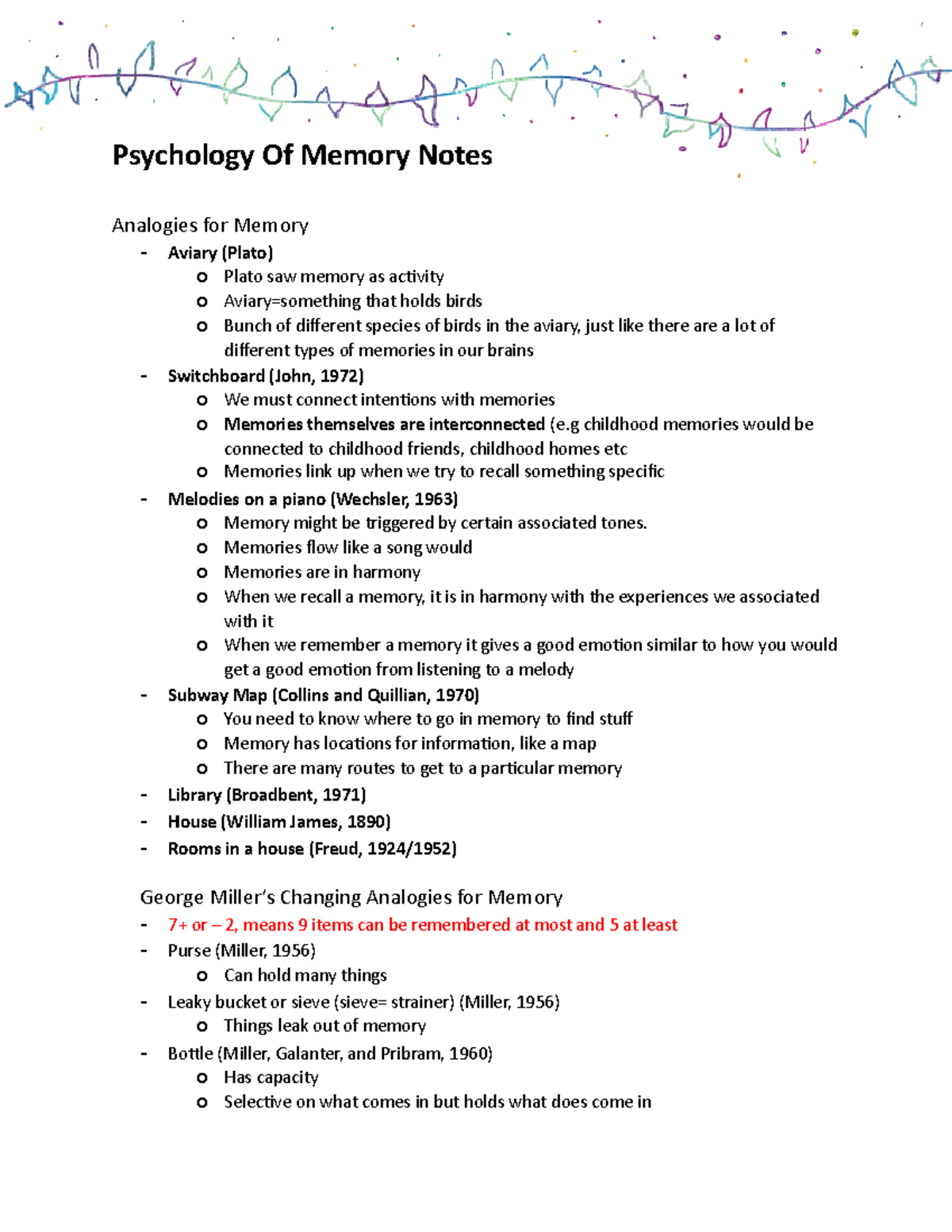 Psychology Of Memory Notes - Psychology Of Memory Notes Analogies for ...