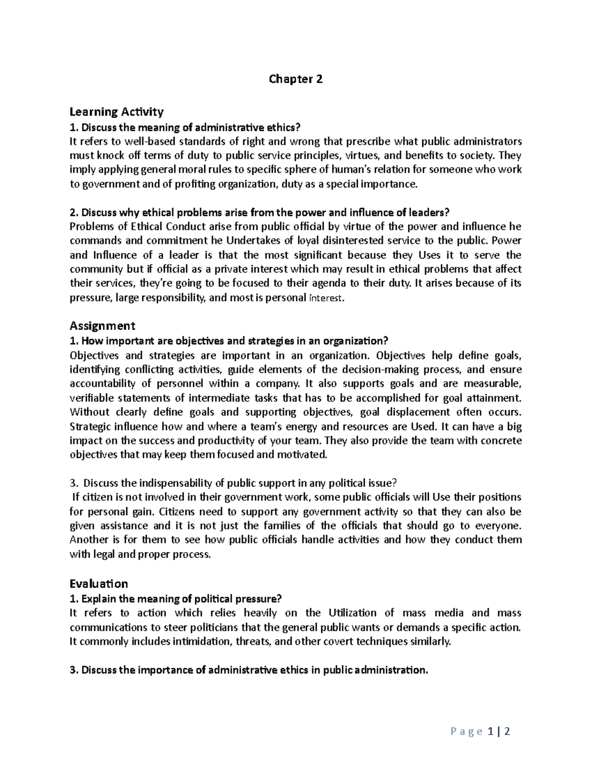 Ethics Chapter 2 - Learning objectives or targets are statements that ...