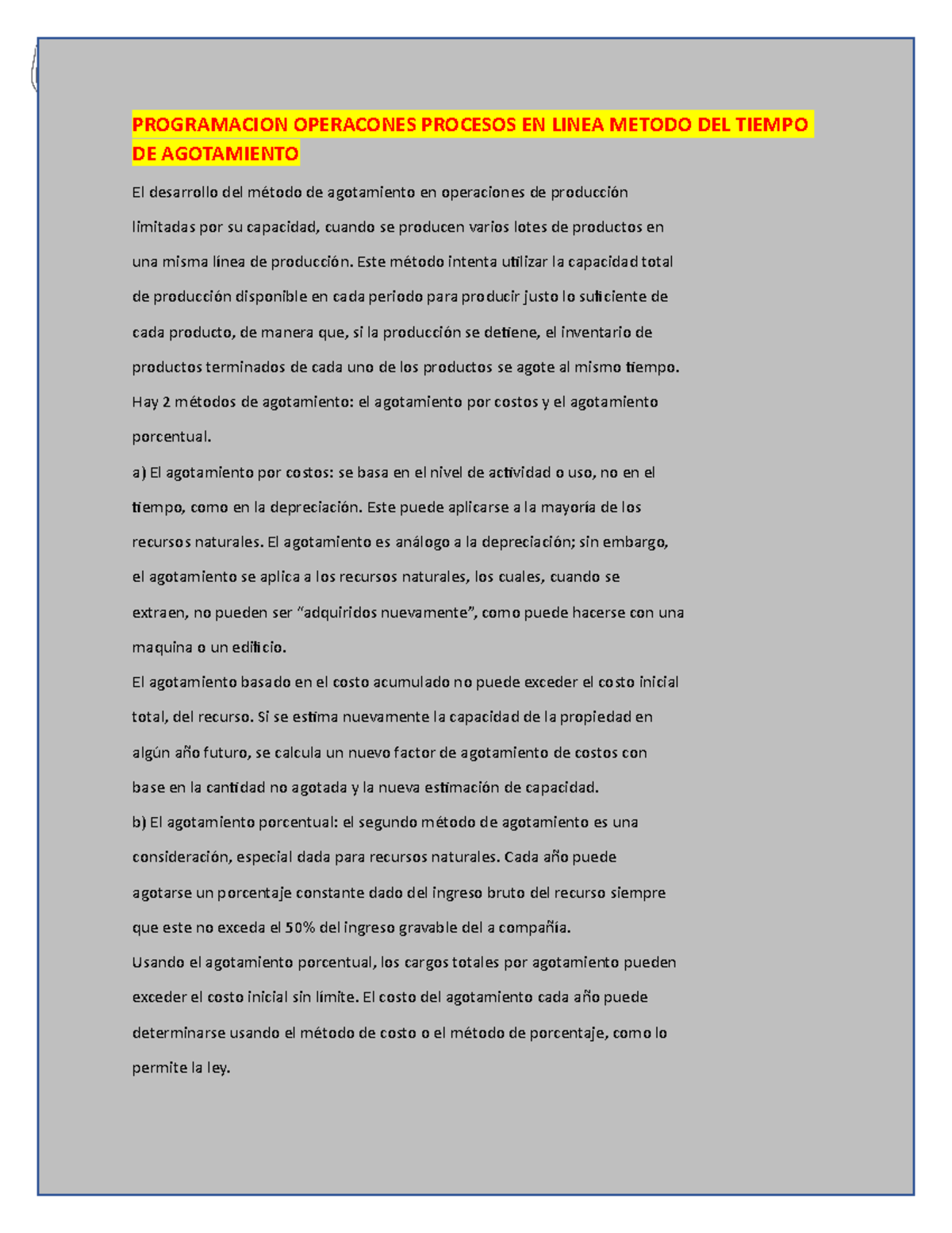 1 - TRABAJO DE PROGRAMACION DE PROCESOS - PROGRAMACION OPERACONES PROCESOS EN LINEA METODO DEL ...