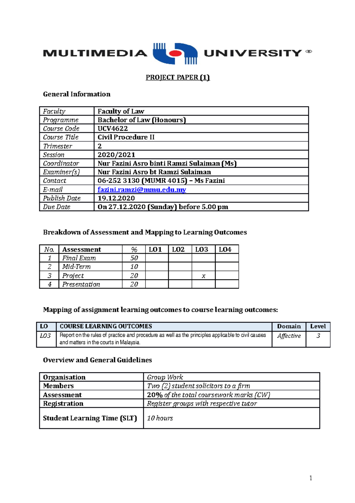 361955 Project Paper 1 - civil - PROJECT PAPER (1) General Information ...