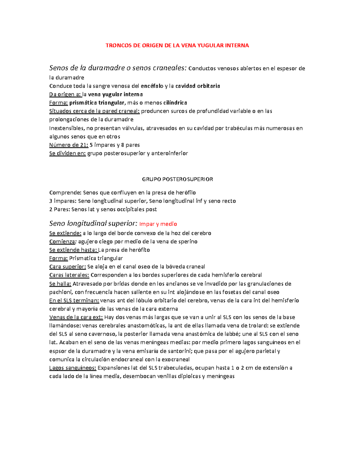 Senos De La Cabeza Troncos De Origen De La Vena Yugular Interna Senos De La Duramadre O Senos