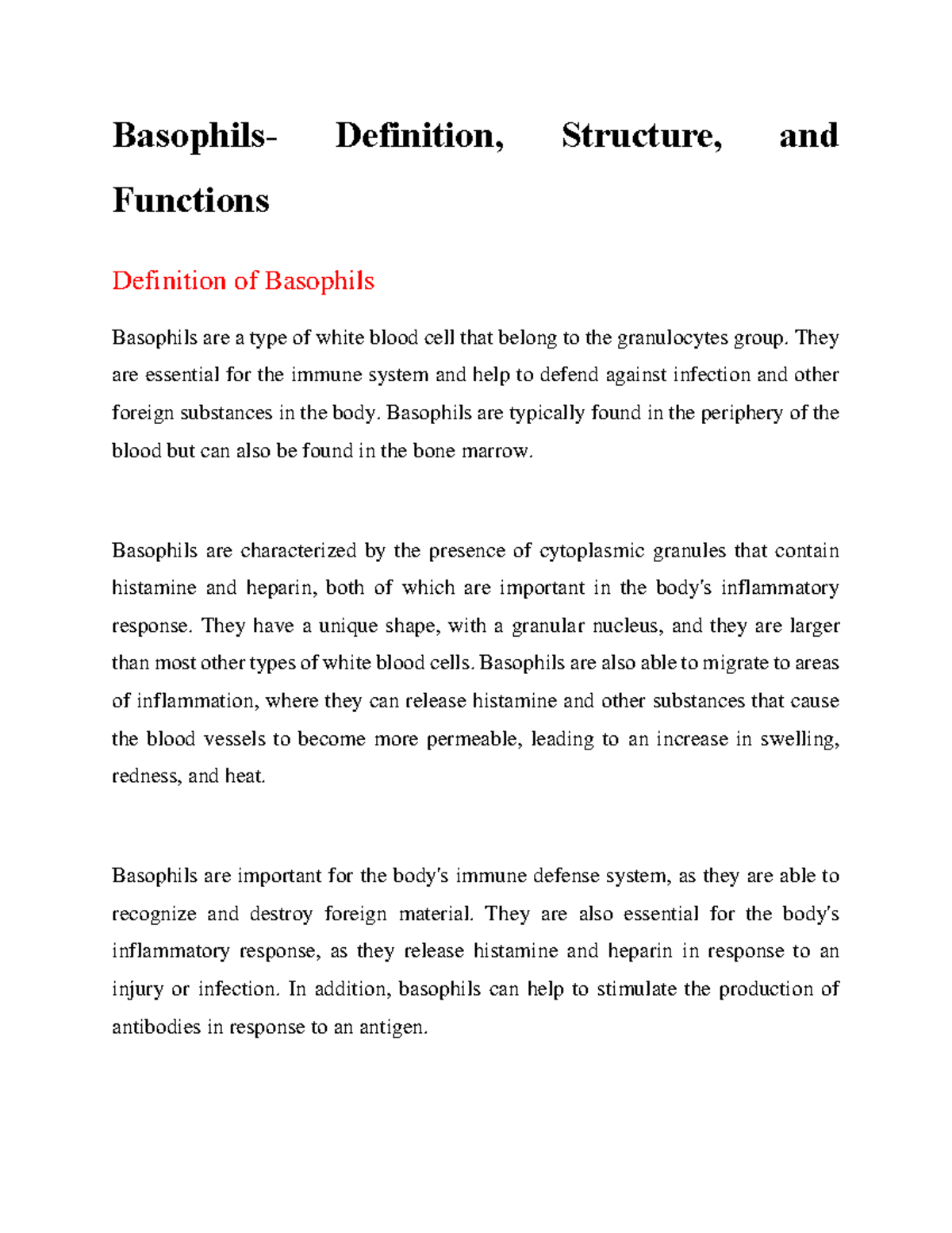 Basophils Definition, Structure, and Functions - Basophils- Definition ...