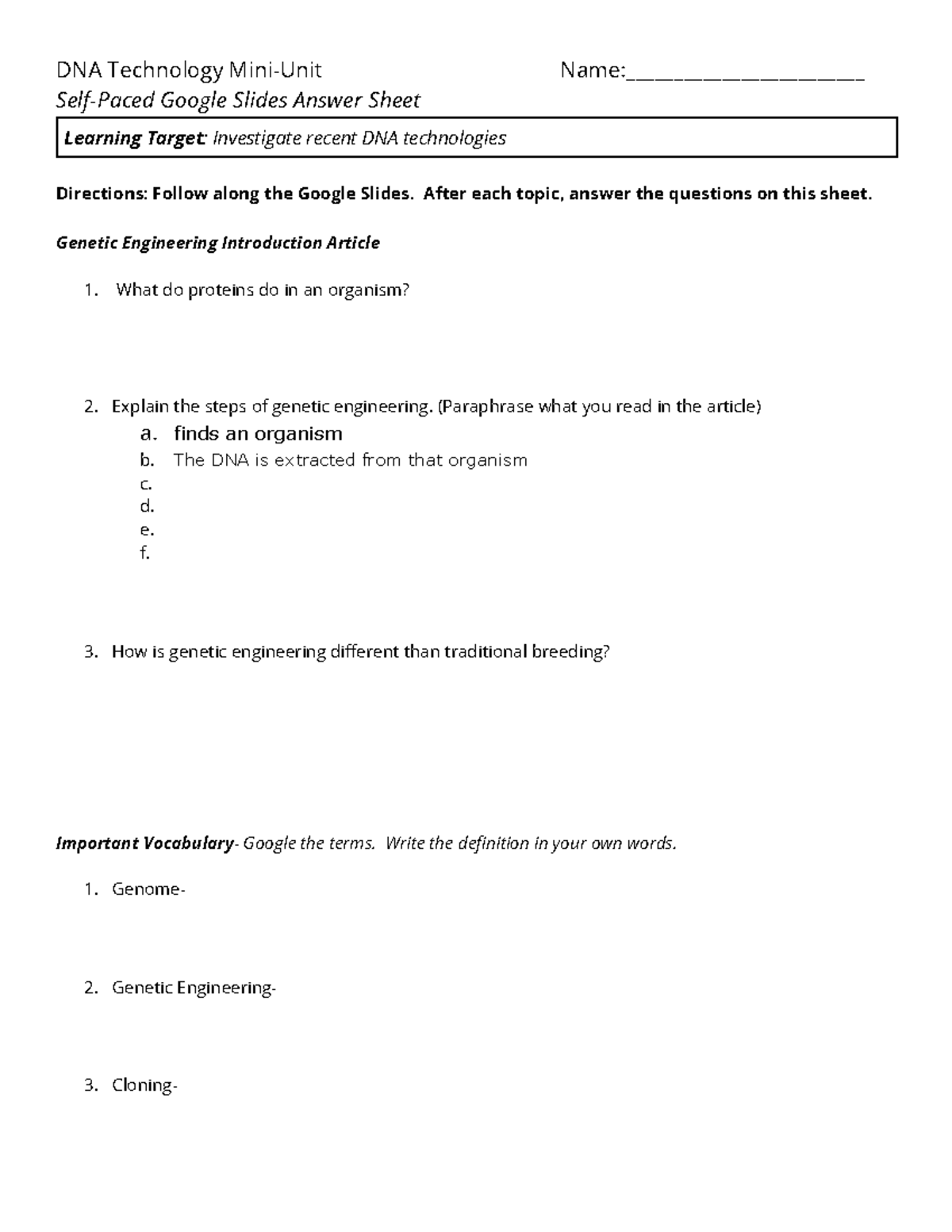 Simeon Gomez - 2024 DNA Technology answer sheet - DNA Technology Mini ...
