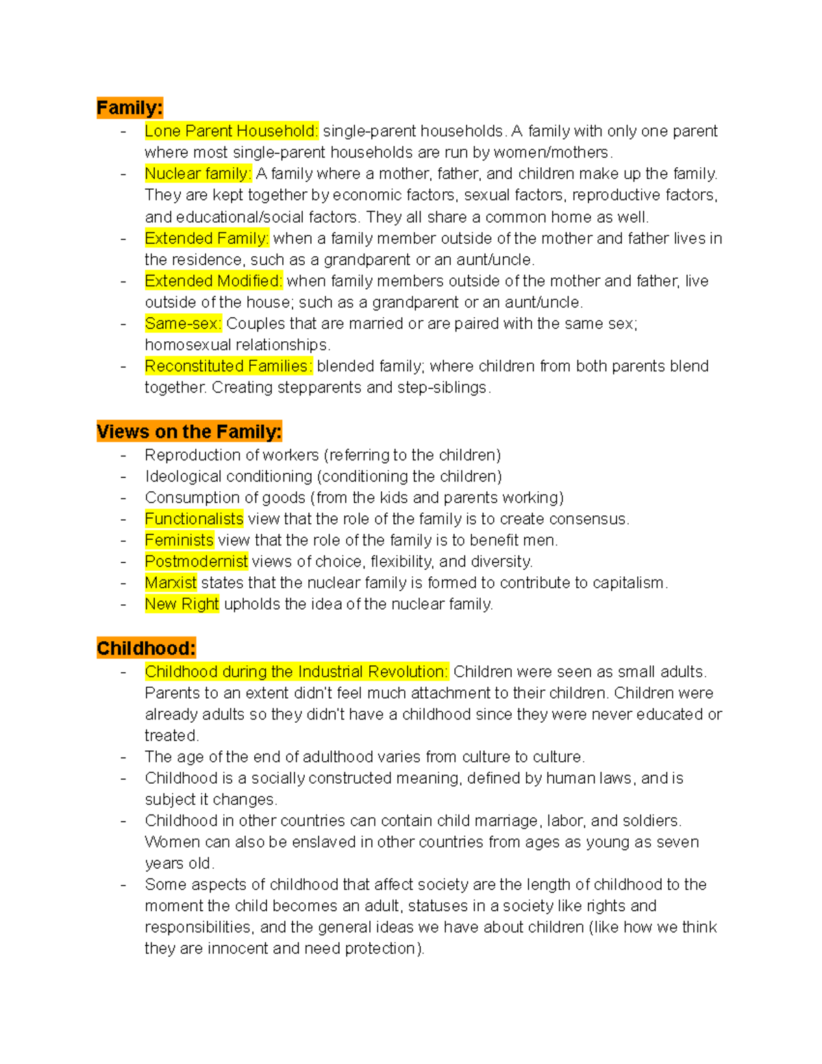 Study Guide for Sociology - Family: Lone Parent Household: single ...