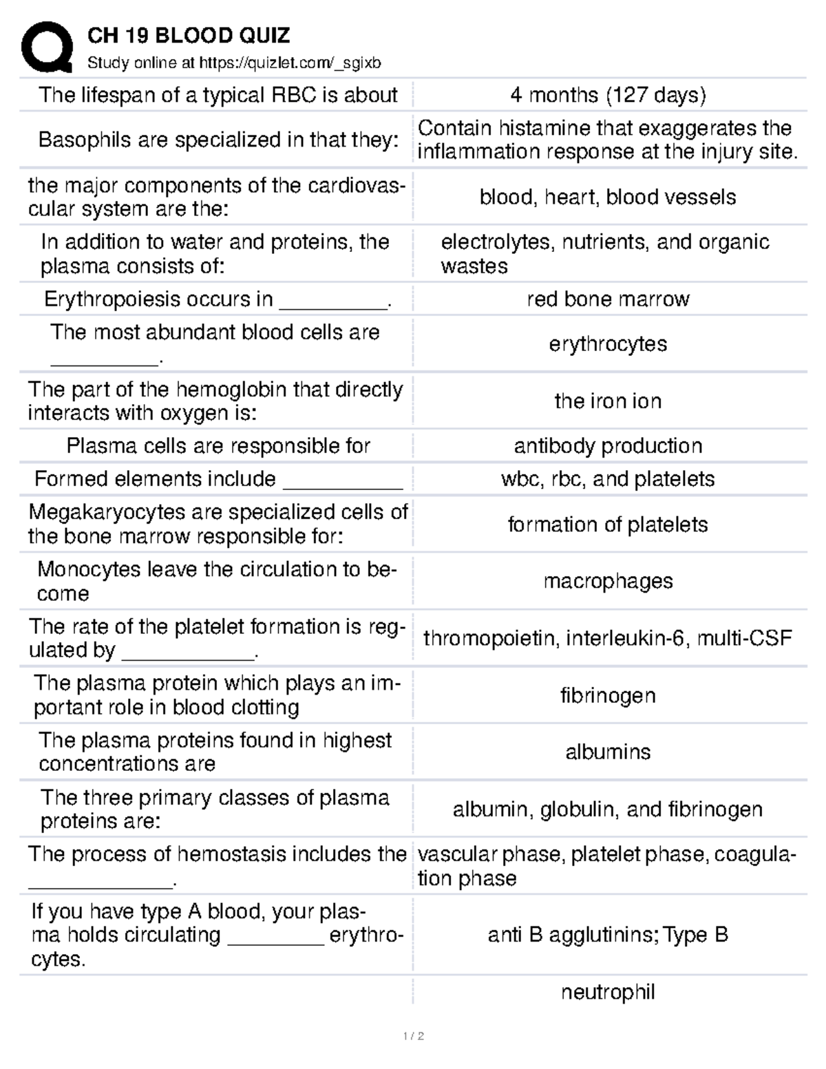 Blood Notes - CH 19 BLOOD QUIZ Study online at quizlet/_sgixb The ...